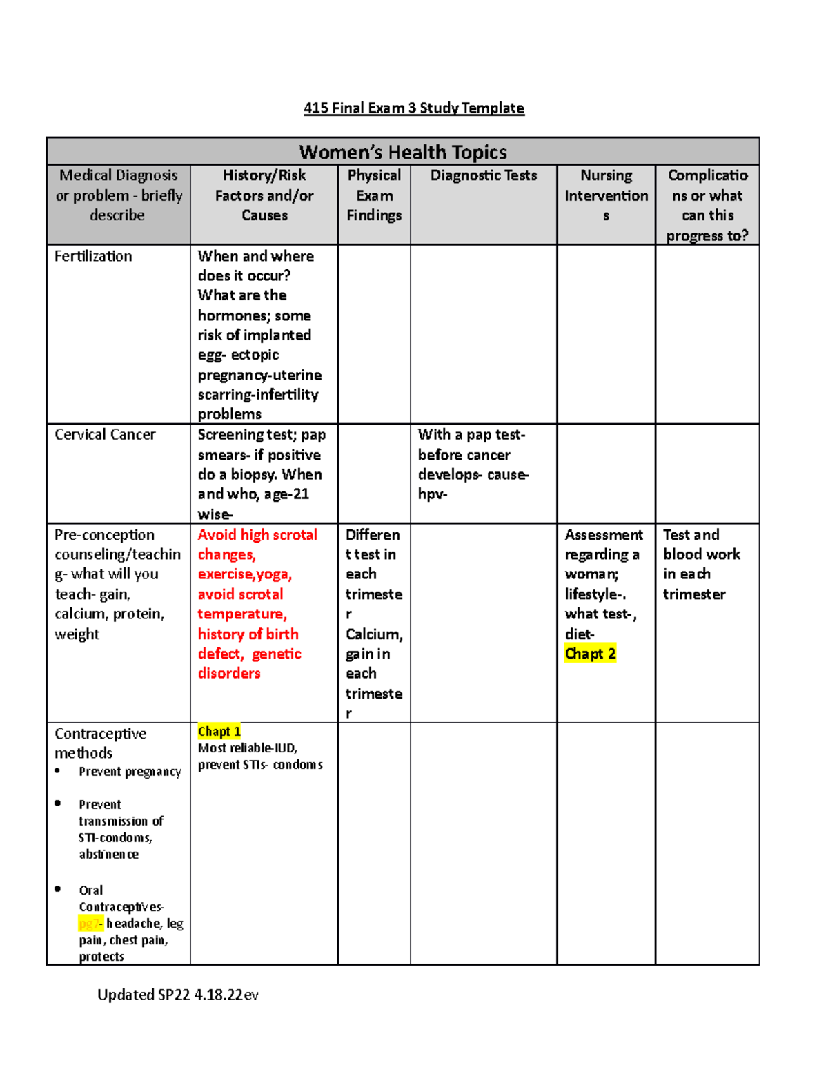 415 Exam 3 Final Exam Study Guide Template - 415 Final Exam 3 Study ...