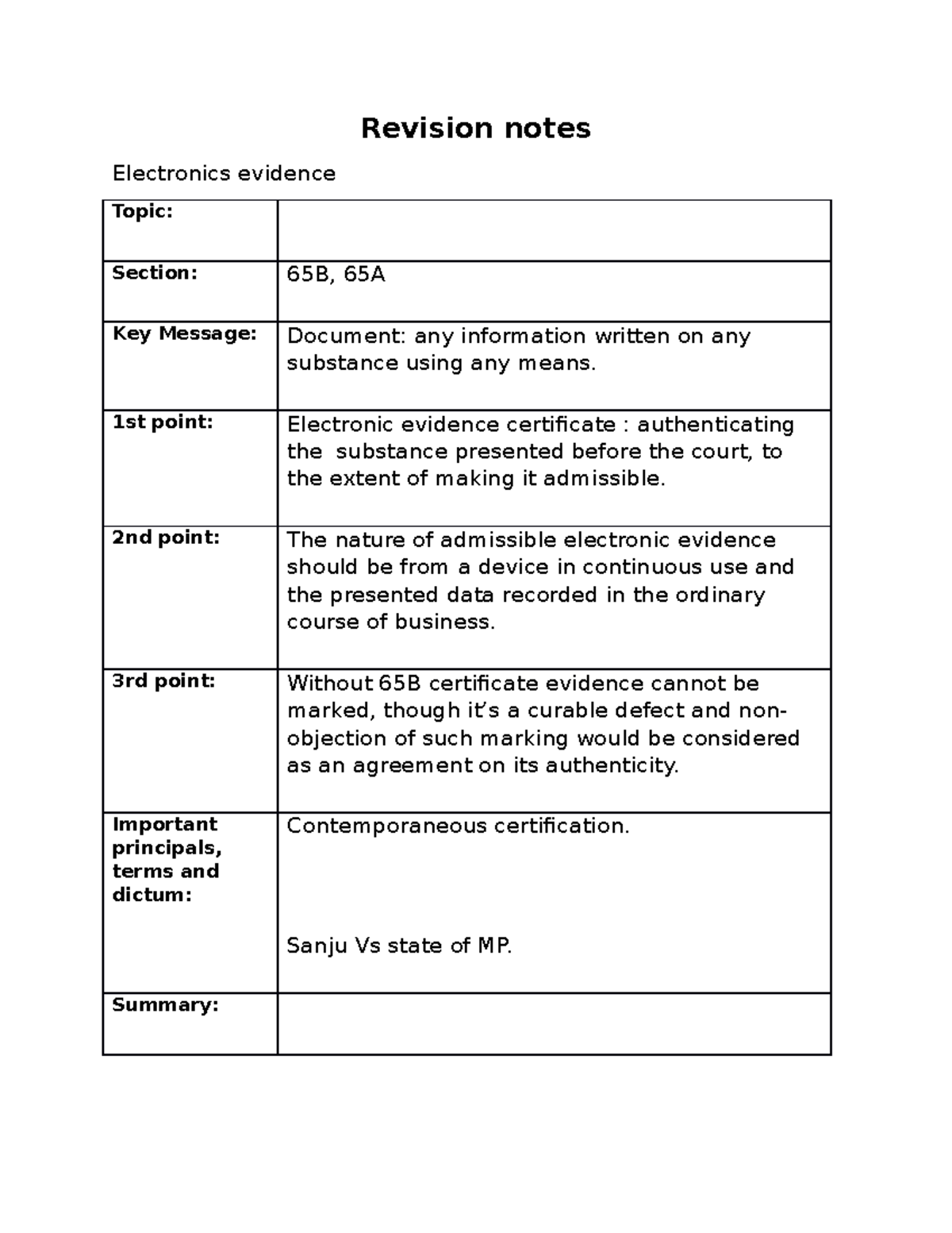 Electronic evidence, 65B - Revision notes Electronics evidence Topic ...