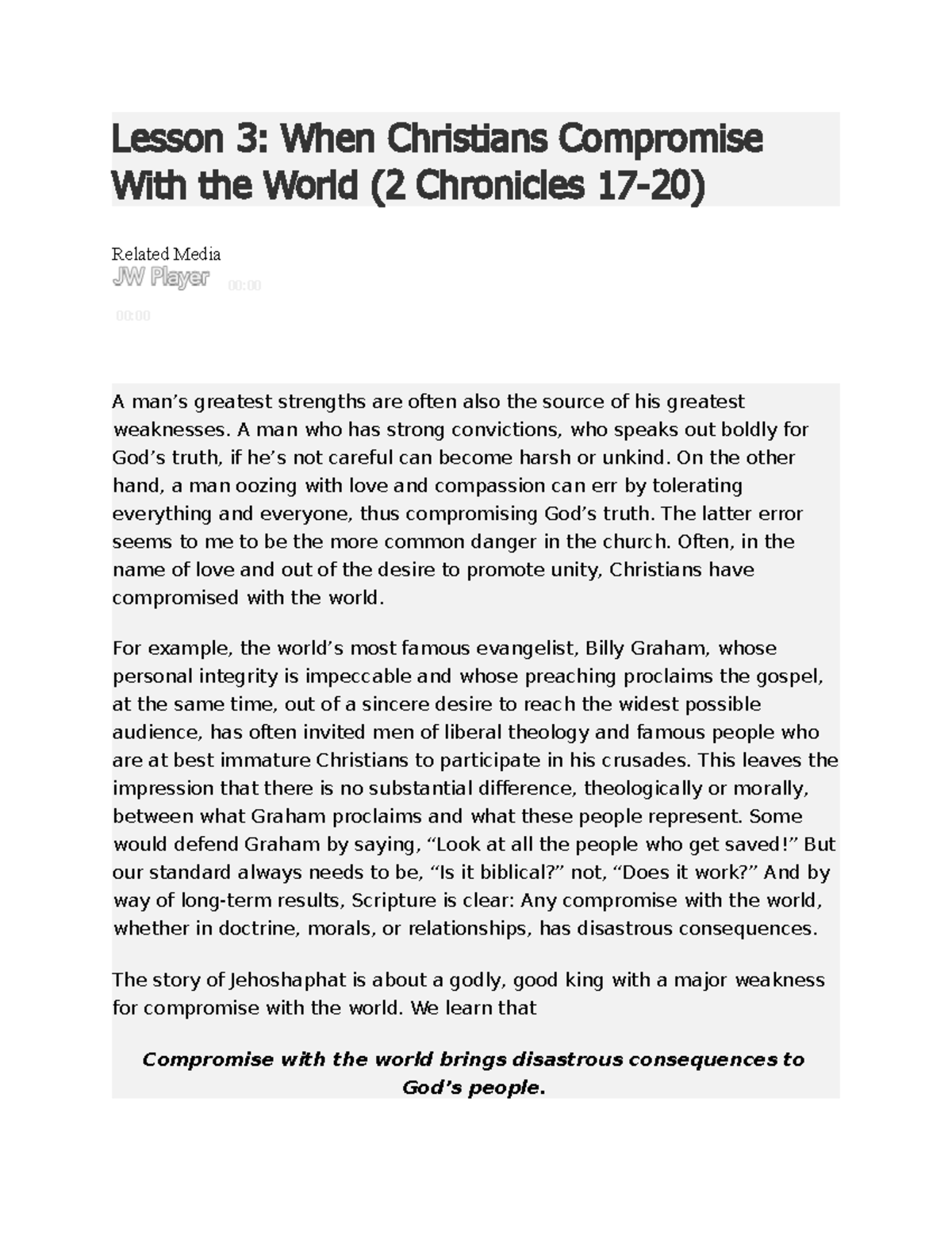 Compromise Lesson RELIGION SUBJECT CHRISTIANITYLESSON ON CHRISTIAN ...