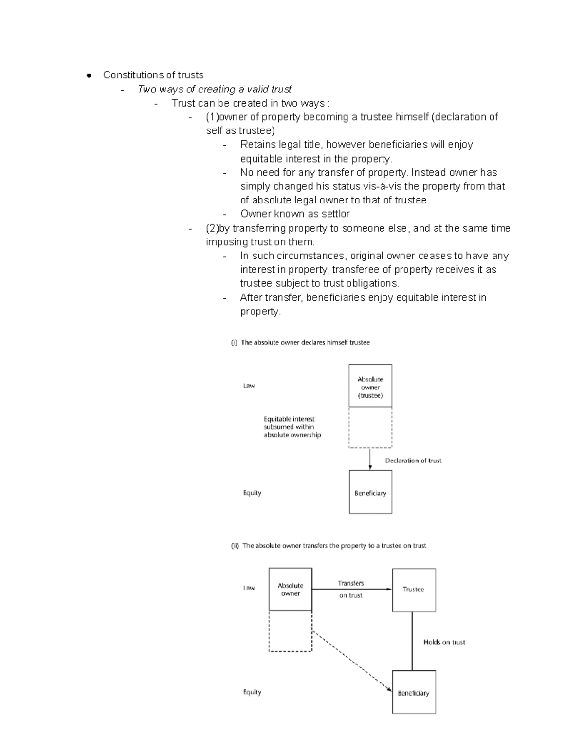 Equity and trusts unit 3 - Constitutions of trusts - Two ways of creating a valid trust - Trust ...