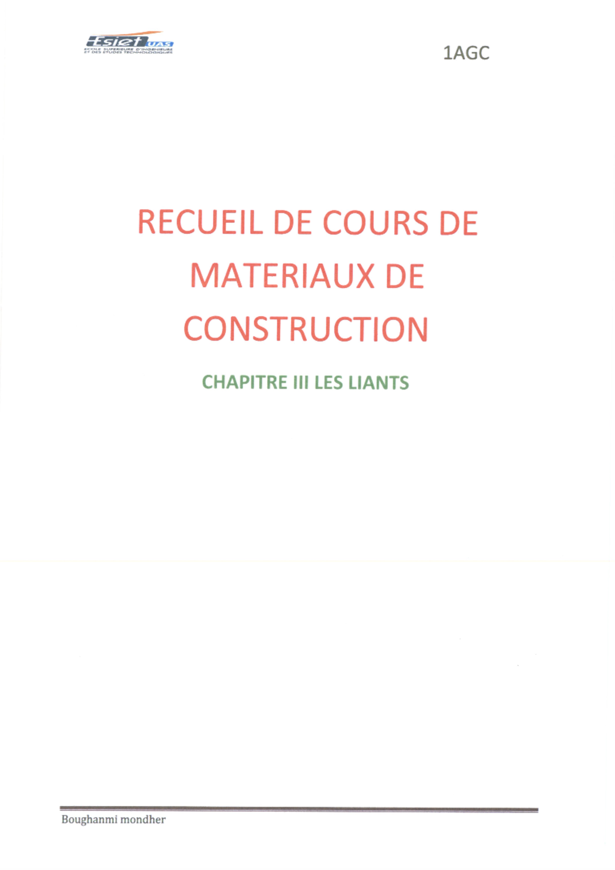 Recueil de cours matériaux de construction les liants - Physique - Studocu