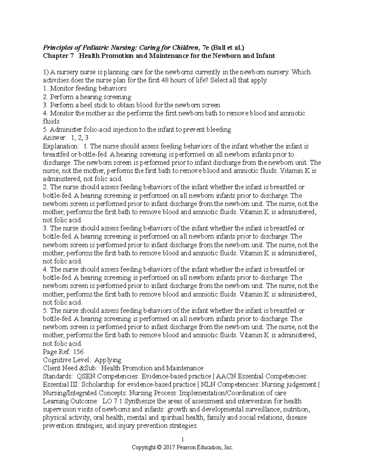 Chapter 07 - practice questions for exam on. covers topics from peds ...