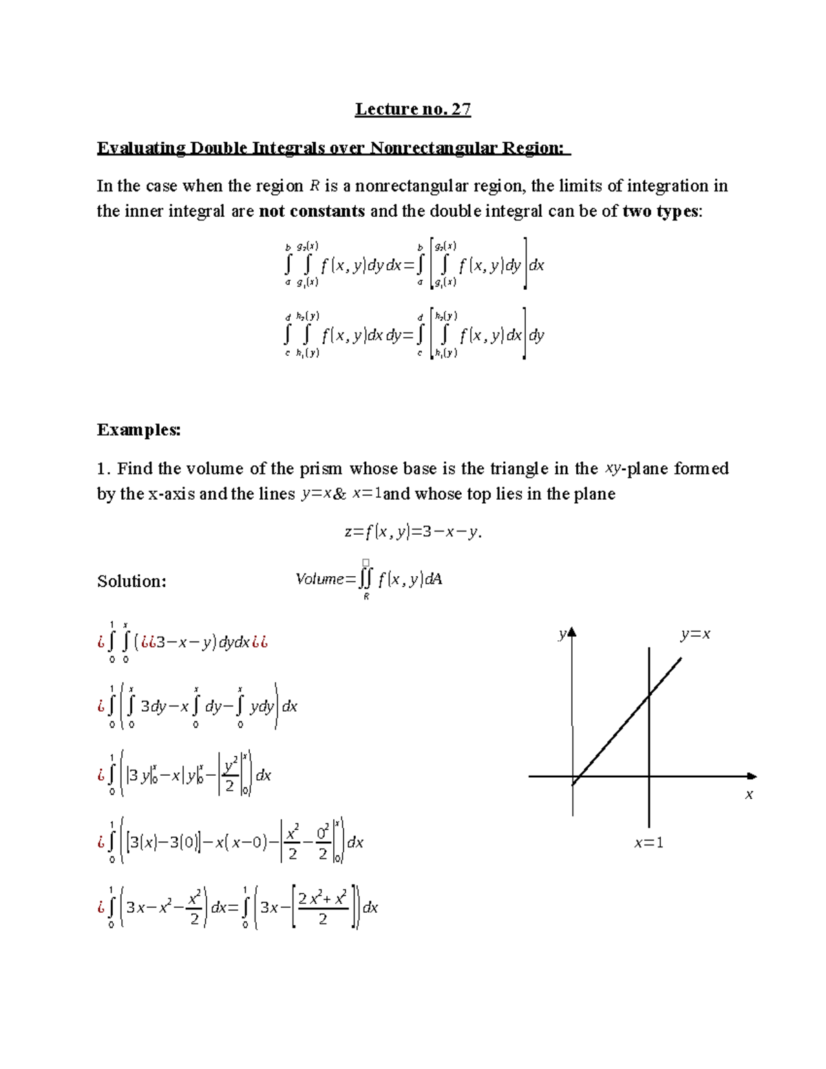Lec 27 Multiple Integrals Contd Lecture No 27 Evaluating Double