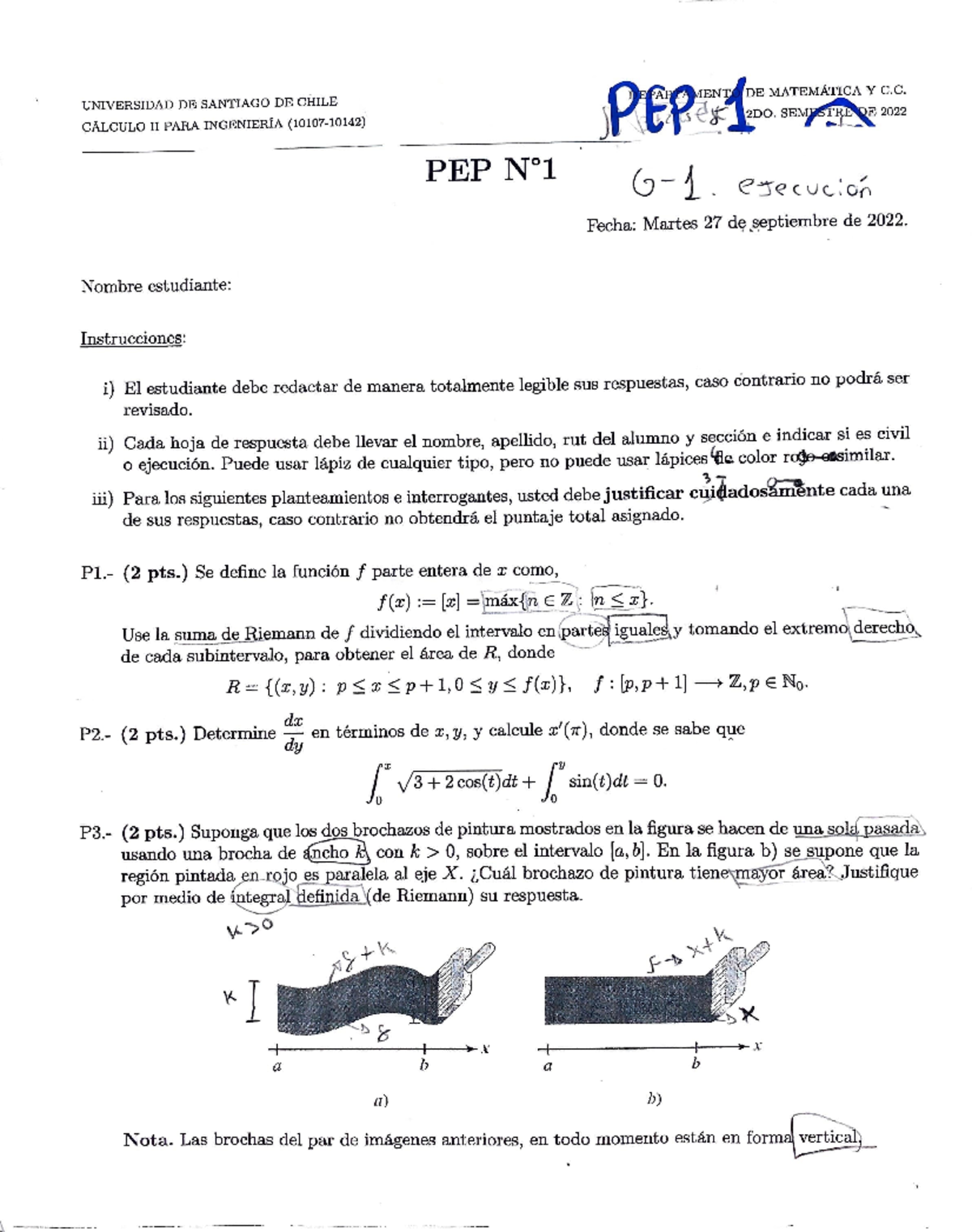 Cálculo 2 Pep 1 2022-2 Enunciado - UNIVERSIDADDESANTIAGODECHILE CALCULOIIPARAINGENIERÍA(10107 ...