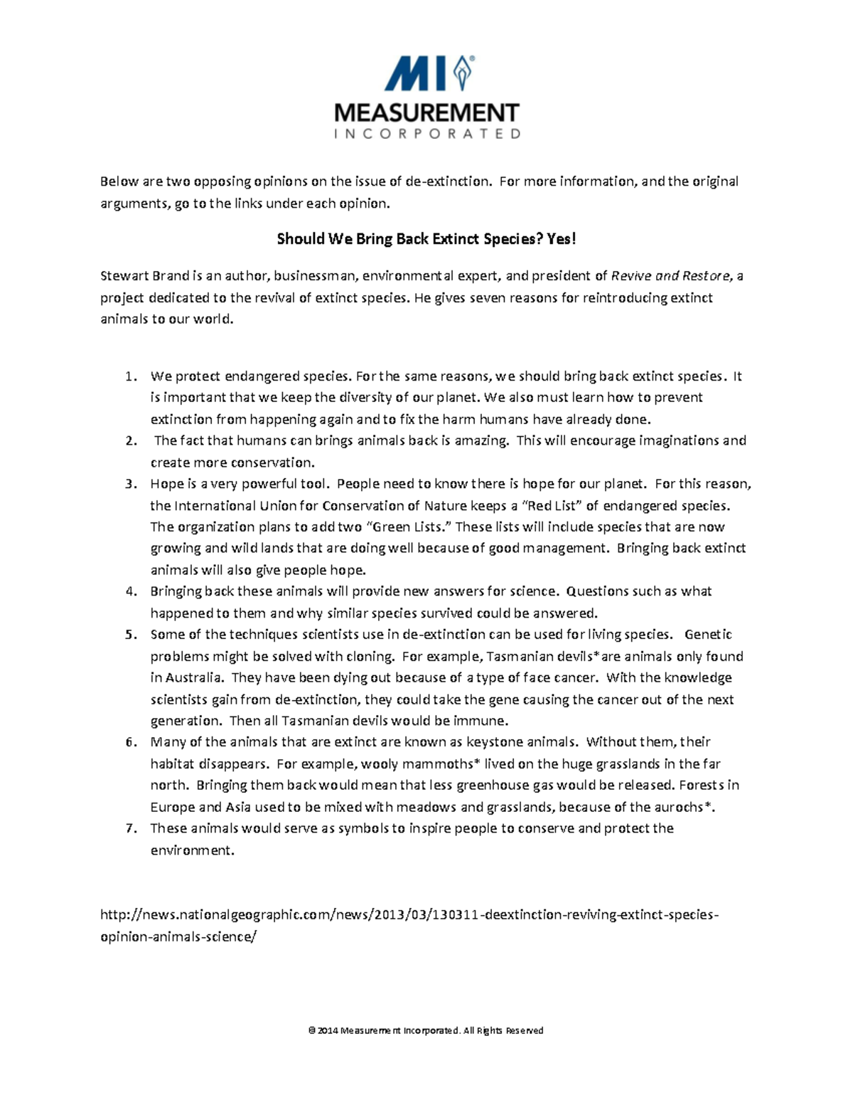 Should We Bring Back Extinct Species - ©2014 Measurement Incorporated ...