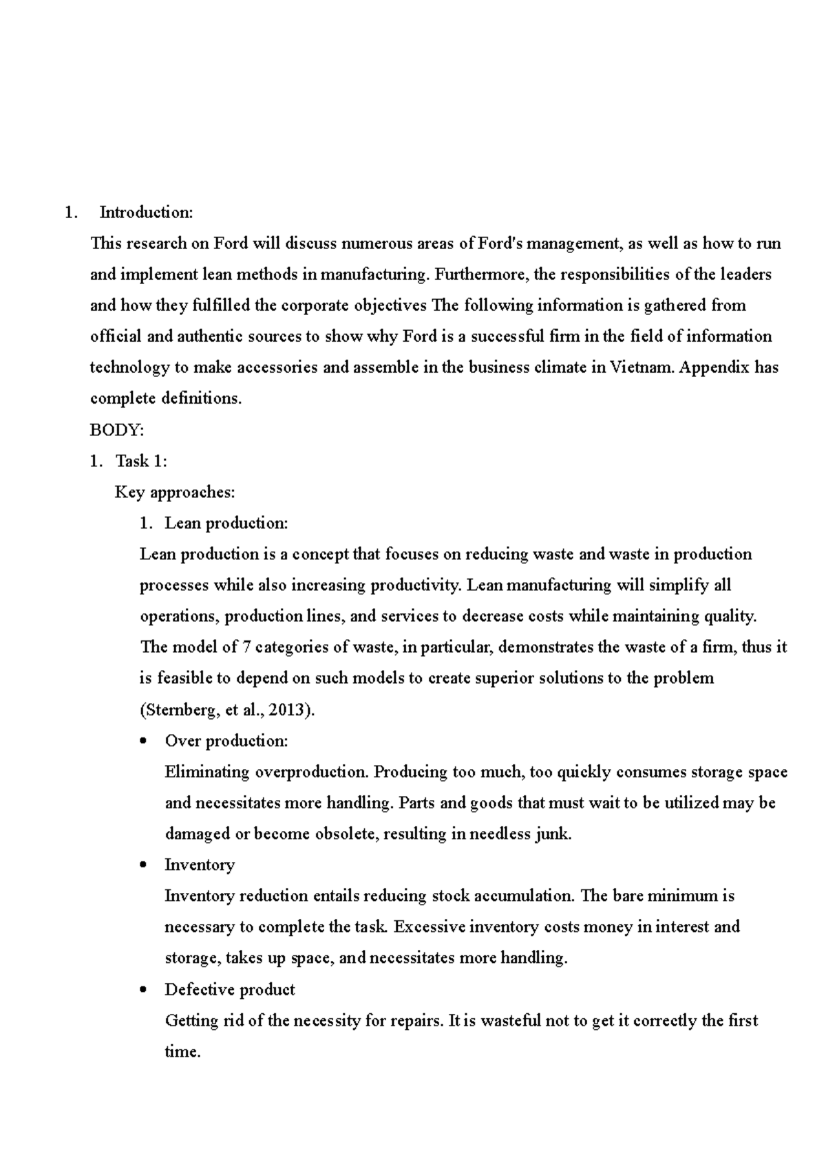 production and operation management at Ford Vietnam company ...