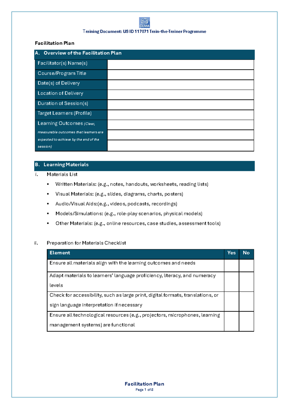 Facilitation Plan Template - Facilitation Plan Facilitation Plan A. Overview of the Facilitation ...