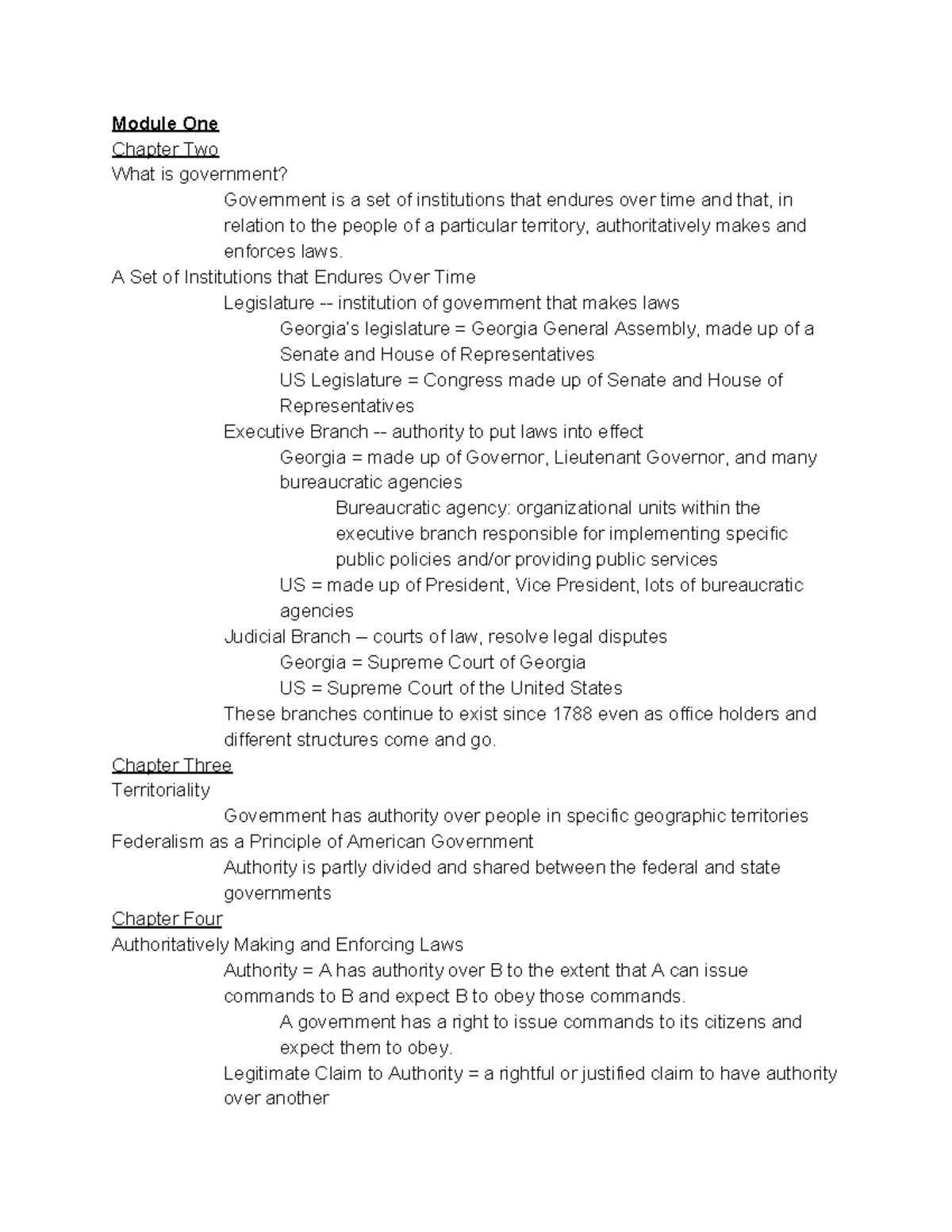 Study Guide 1 Module One Chapter Two What Is Government Government