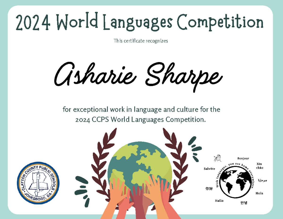 2024 World Languages Competition Certificates - This certificate ...