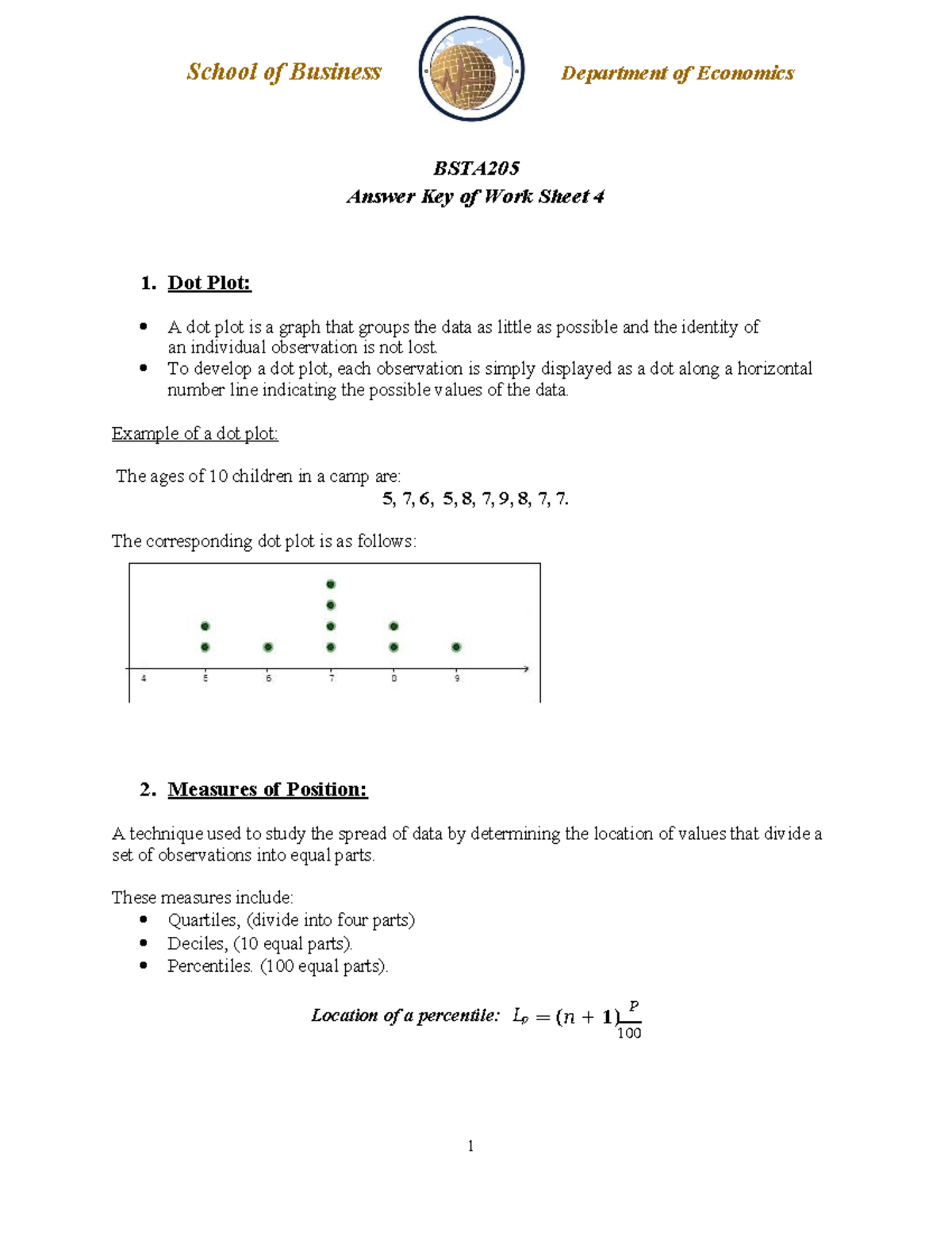 Answer Key Worksheet 4 - mmm - BSTA Answer Key of Work Sheet 4 1. Dot ...