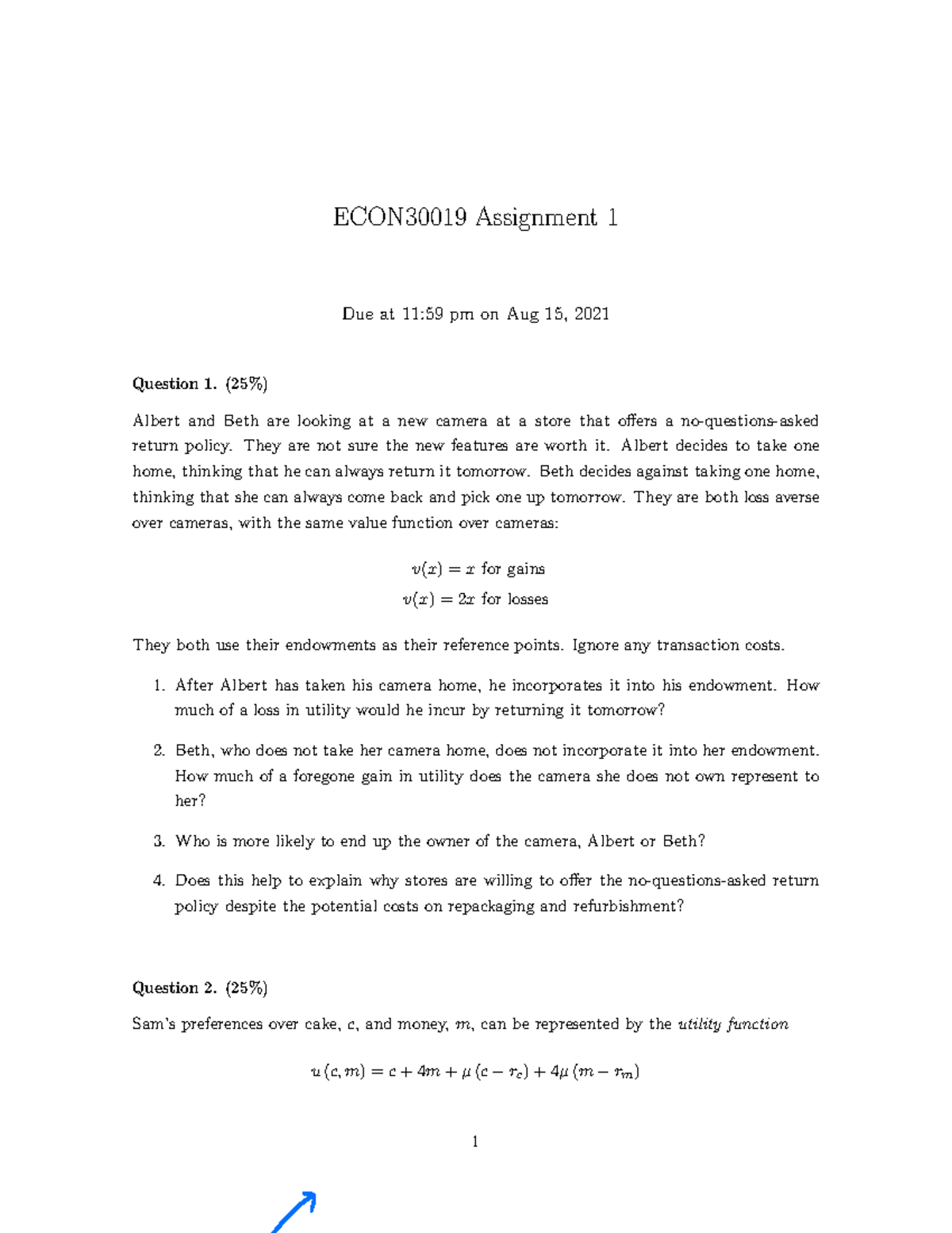 Assignment 1 for S2 2021 - ECON30019 Assignment 1 Due at 11:59 pm on ...