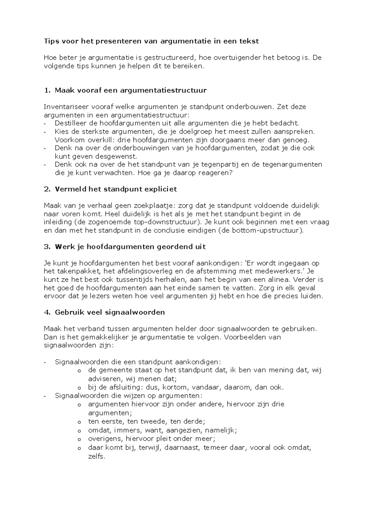 Tips argumentatie - Tips voor het presenteren van argumentatie in een ...