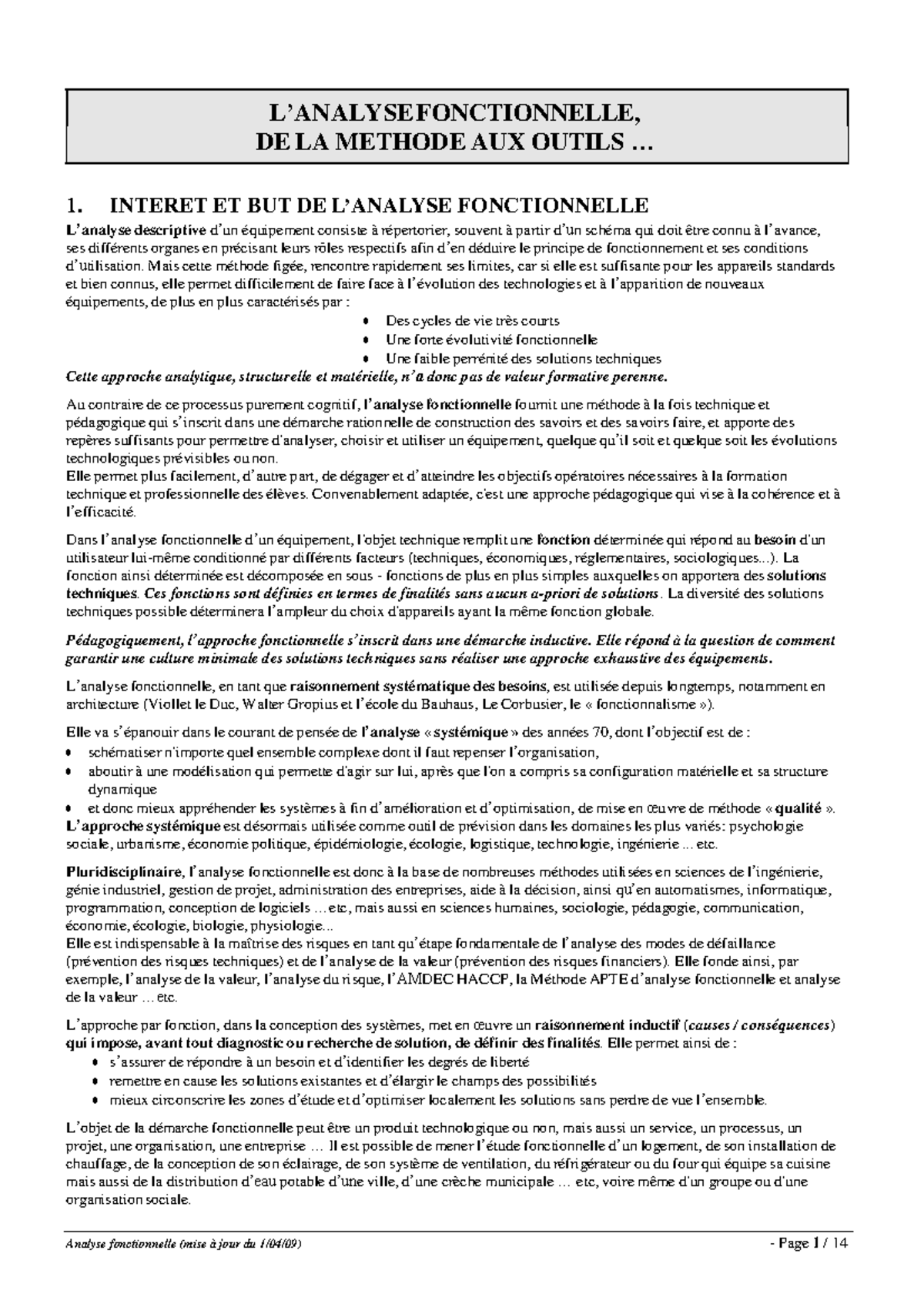 Ressource 1-1 1 analyse fonctionnelle - L’ANALYSE FONCTIONNELLE, DE LA ...
