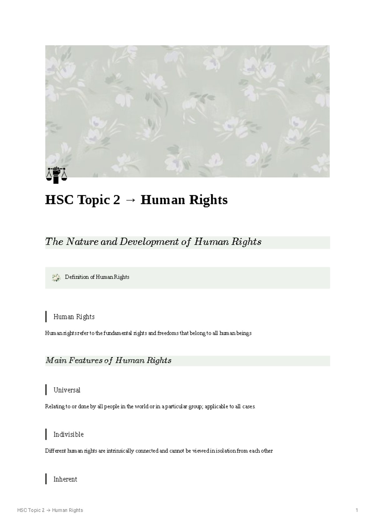 Human Rights Notes Complete - HSC Topic 2 → Human Rights Definition of ...