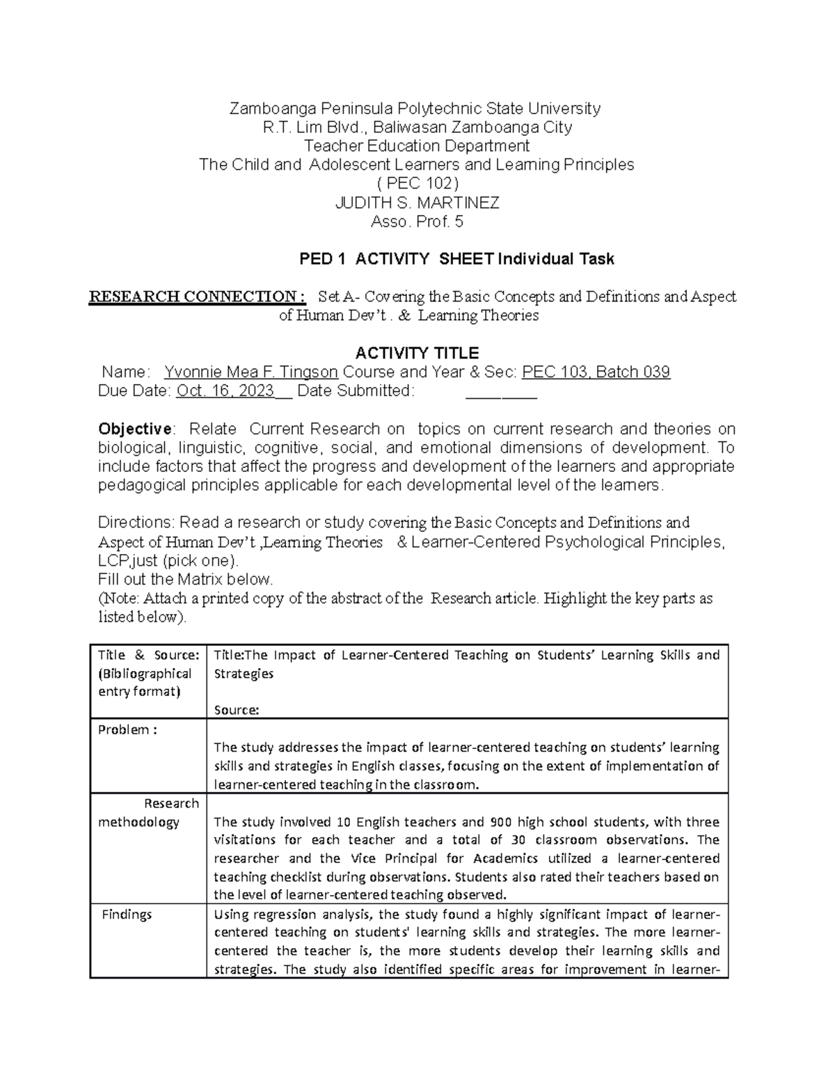 6. Individual task - Tutorial - Zamboanga Peninsula Polytechnic State University R. Lim Blvd ...