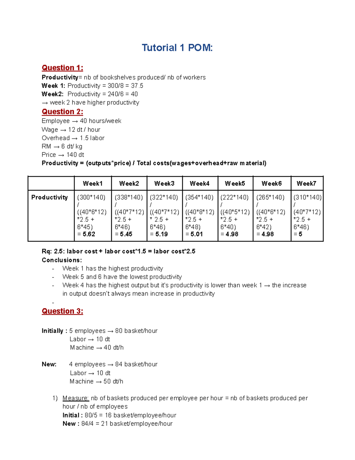 Tuto-1-POM - a tutorial - Tutorial 1 POM: Question 1: Productivity= nb ...