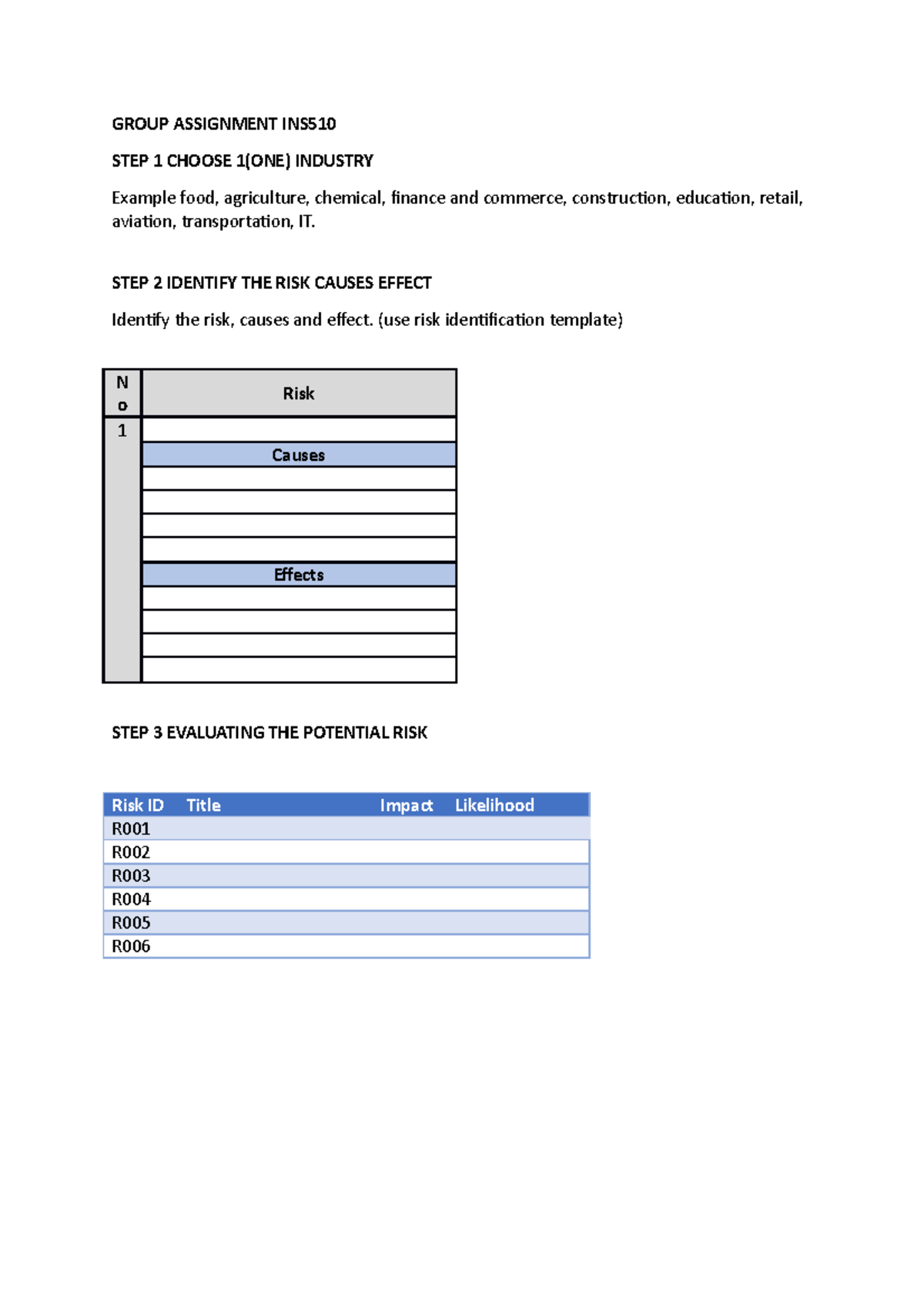 Assignment Guidelines - GROUP ASSIGNMENT INS STEP 1 CHOOSE 1(ONE ...