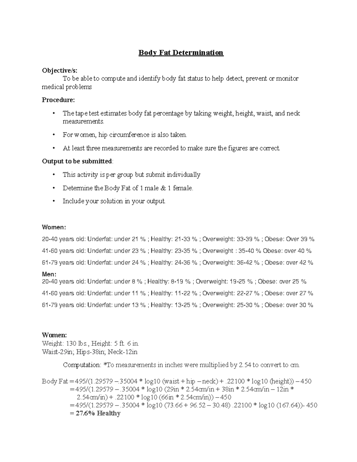 Pharmacology Activity 4; Body Fat Determination - Studocu