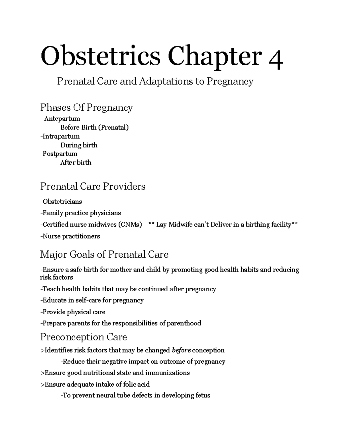 Obstetrics Chapter 4 - lecture notes - Obstetrics Chapter 4 Prenatal ...