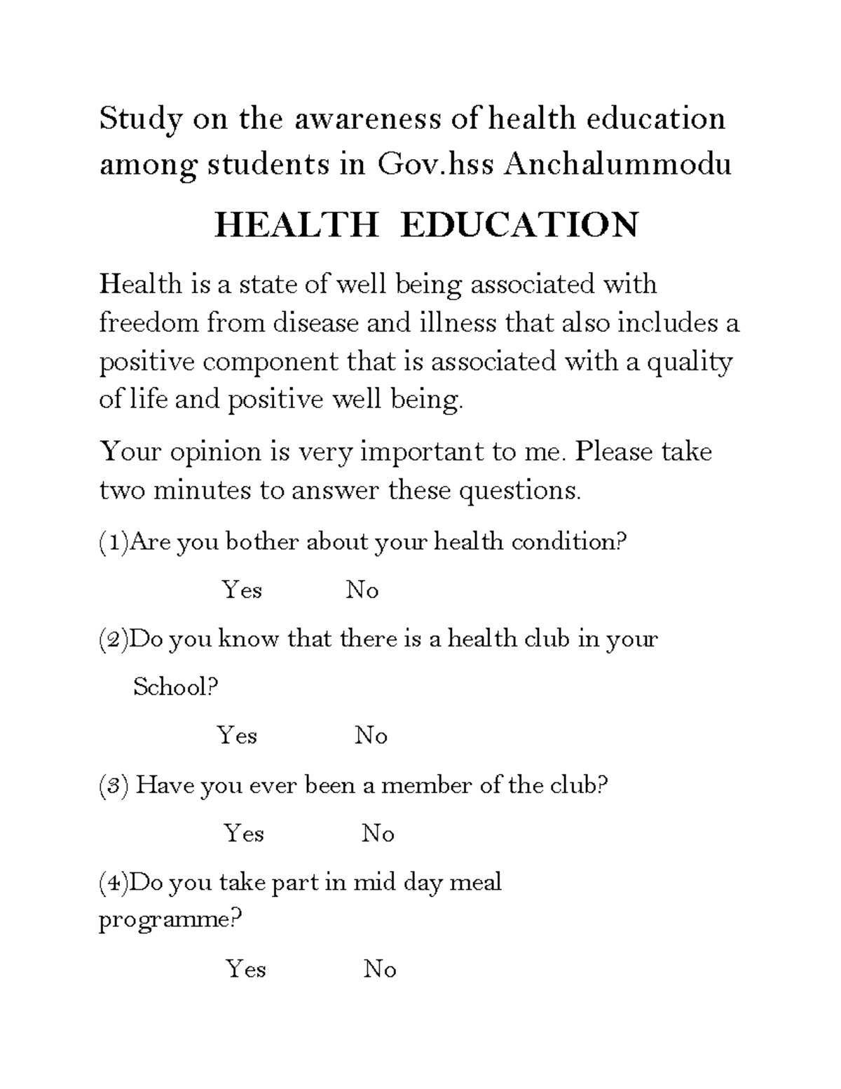 Health education - Study on the awareness of health education among ...