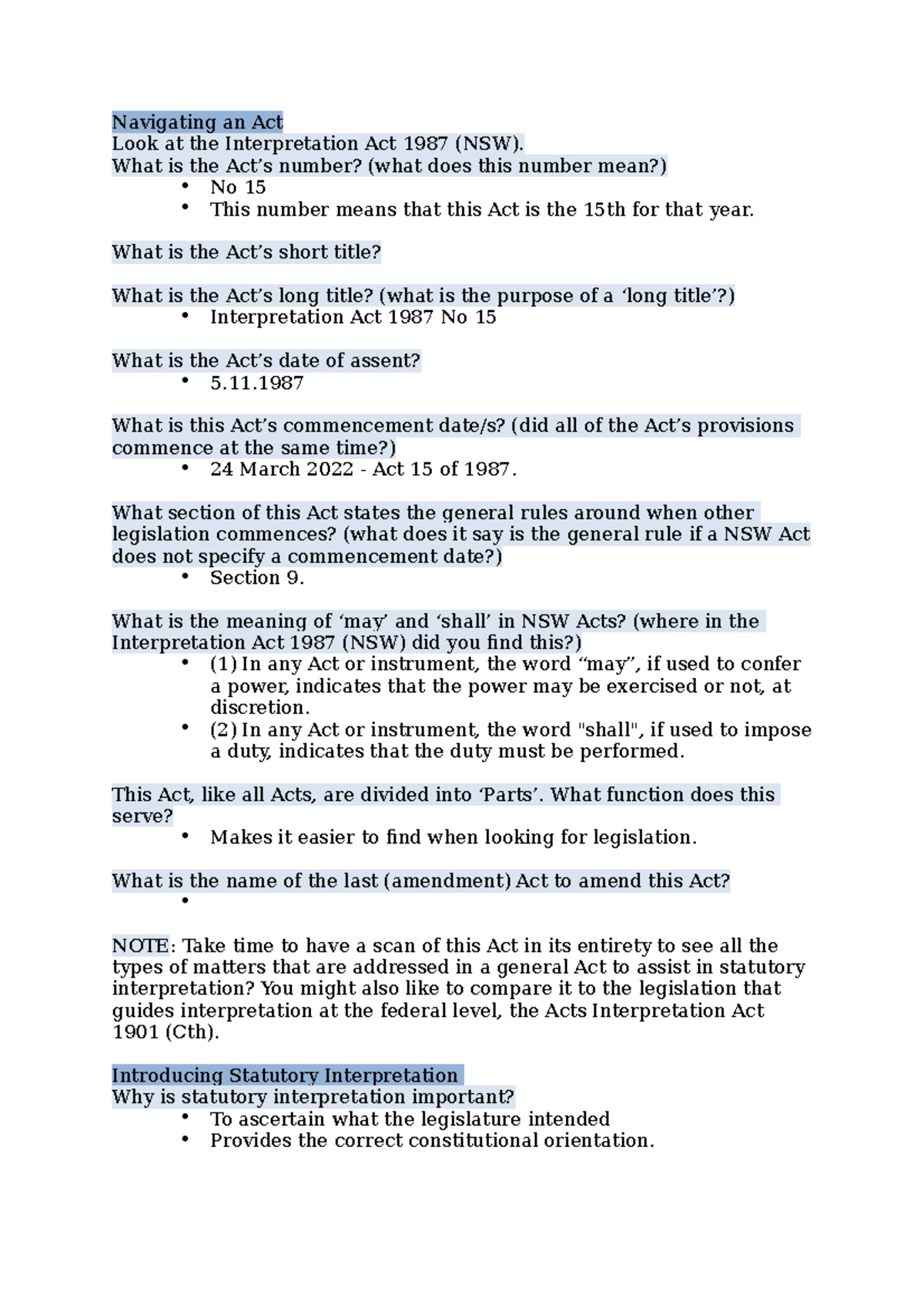 Module 20 - Navigating an Act Look at the Interpretation Act 1987 (NSW ...