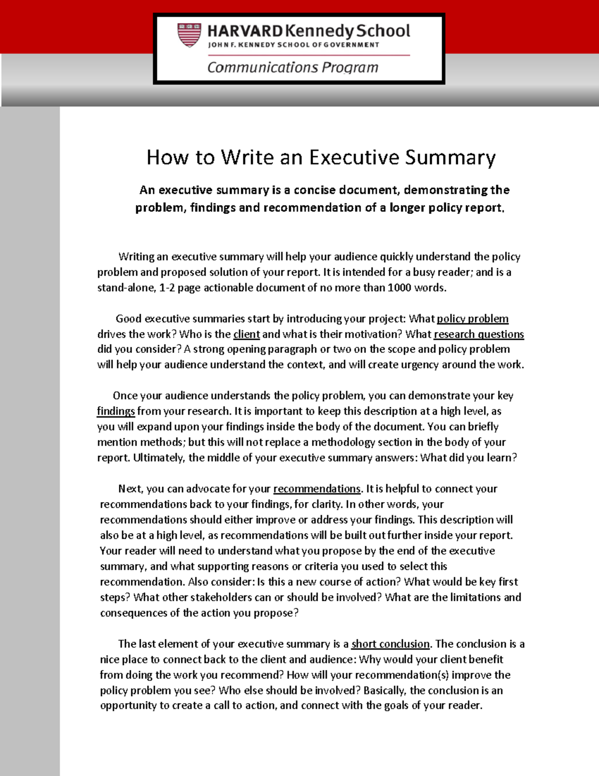 How to write an exex summ to use 4 18 18 - How to Write an Executive ...