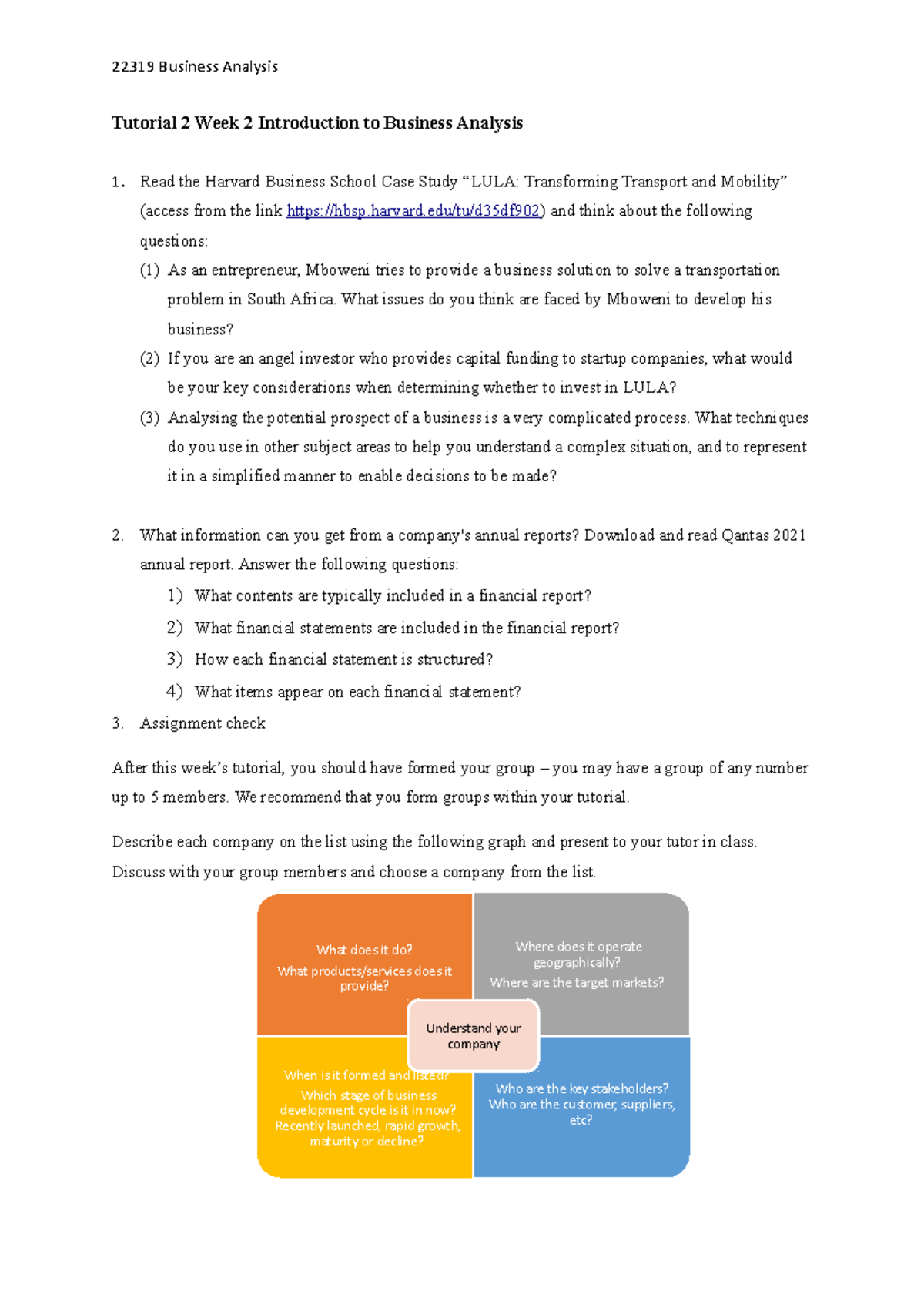 Tutorial 2 Week 2 Introduction to Business Analysis-2 - 22319 Business ...