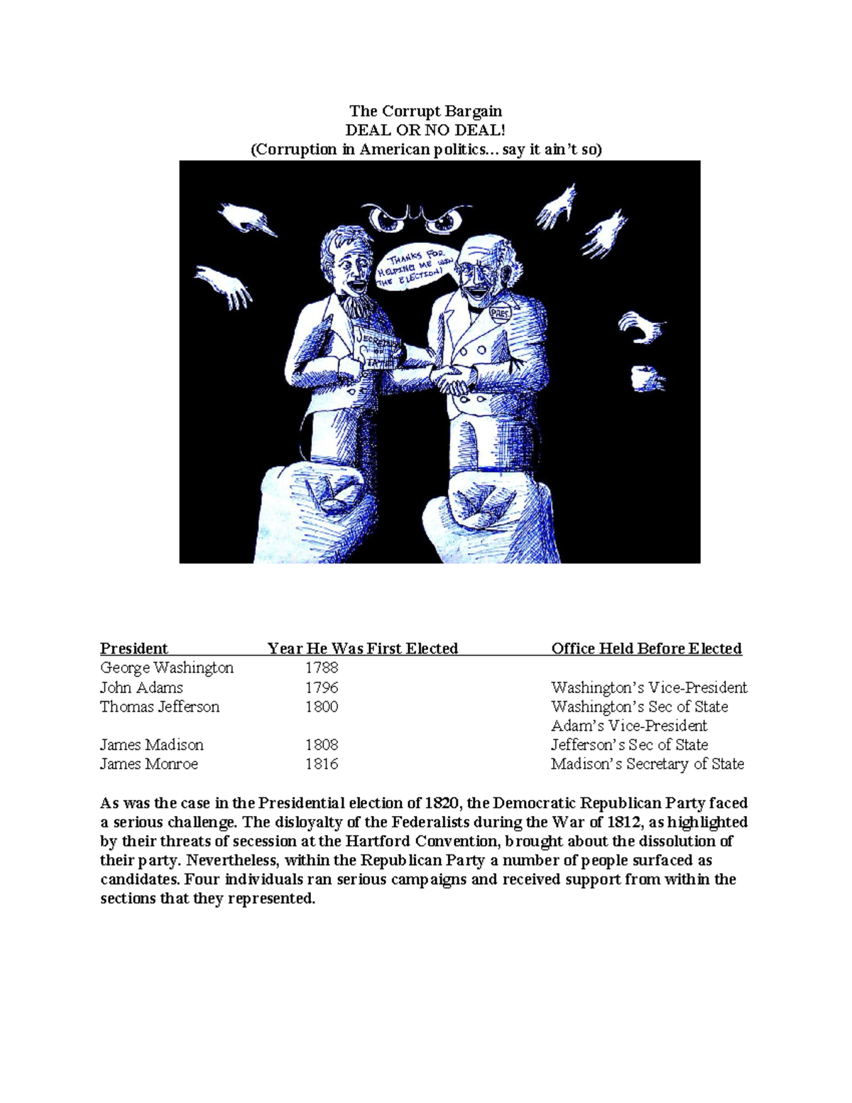 The corrupt bargain assignment - The Corrupt Bargain DEAL OR NO DEAL ...