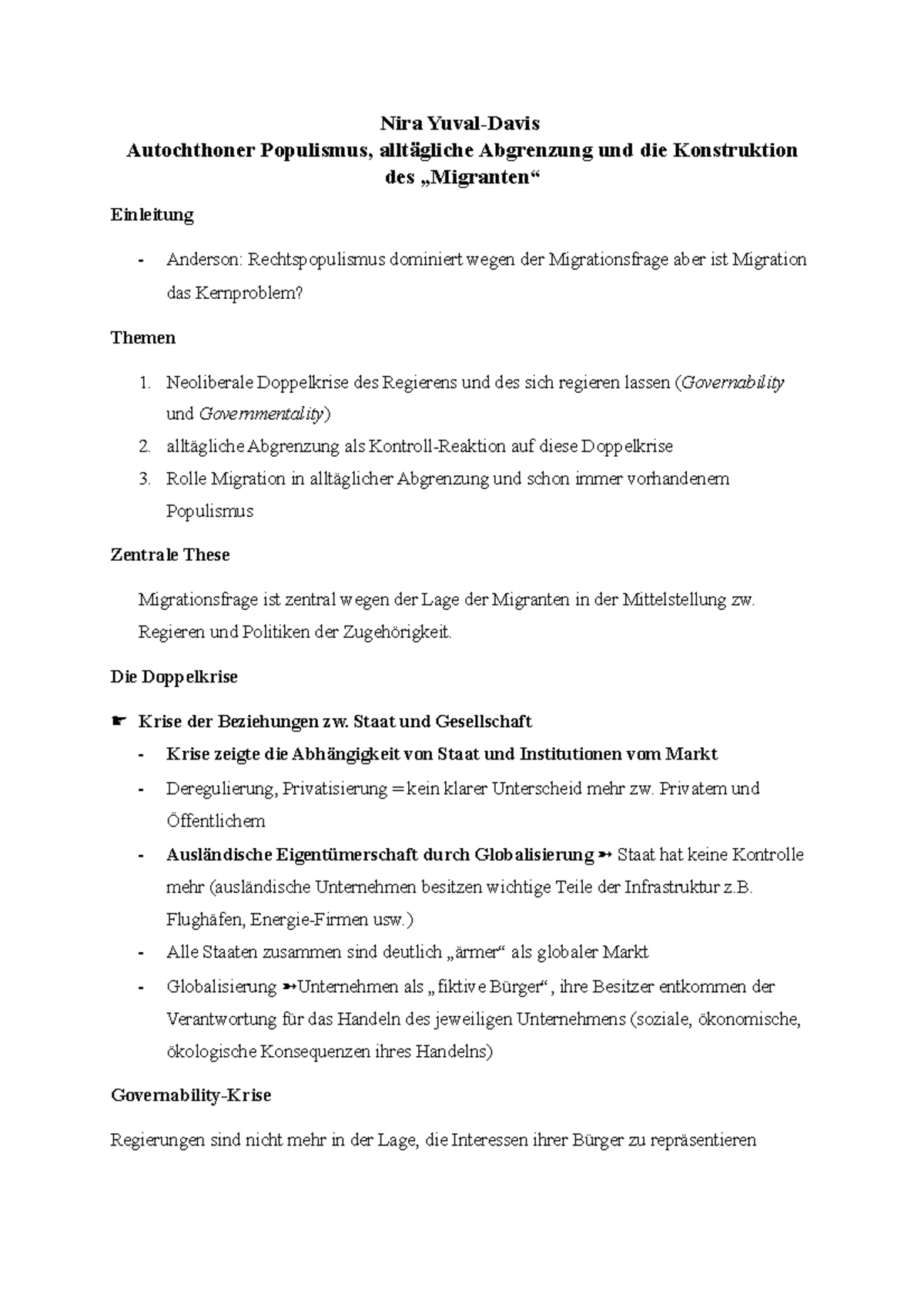 Yuval-Davis - Textzusammenfassung - Nira Yuval-Davis Autochthoner ...