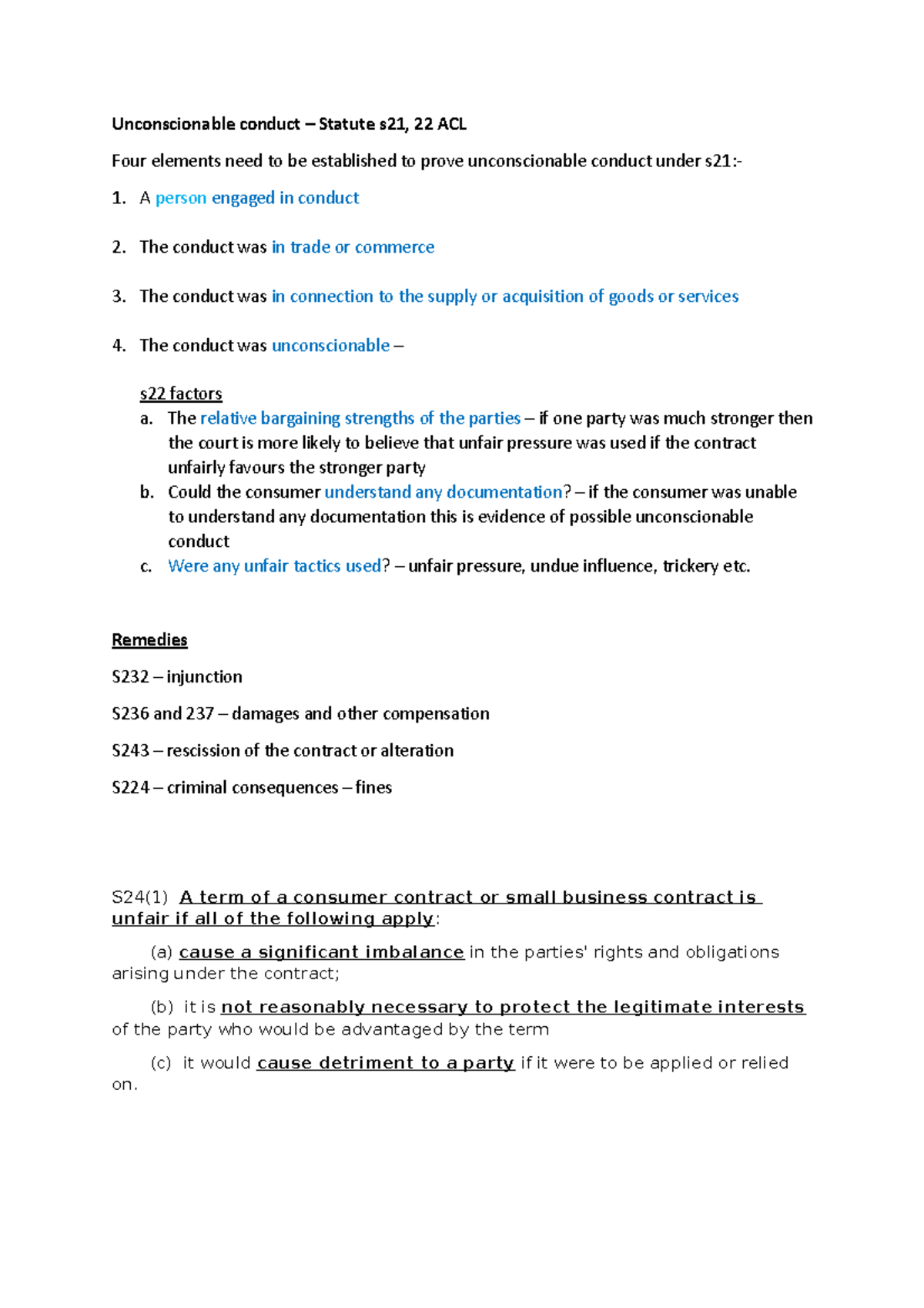 Unconscionable conduct guide - Unconscionable conduct – Statute s21, 22 ...