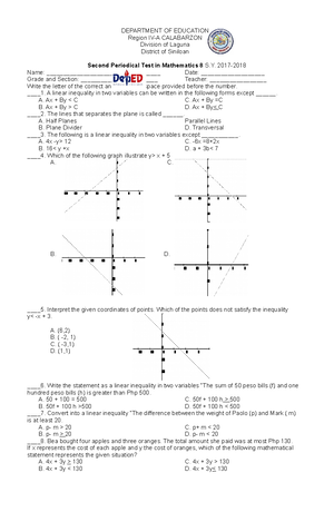 Table OF Specification IN Mathematics 8 2nd quarter - TABLE OF SPECIFICATION IN MATHEMATICS 8 ...