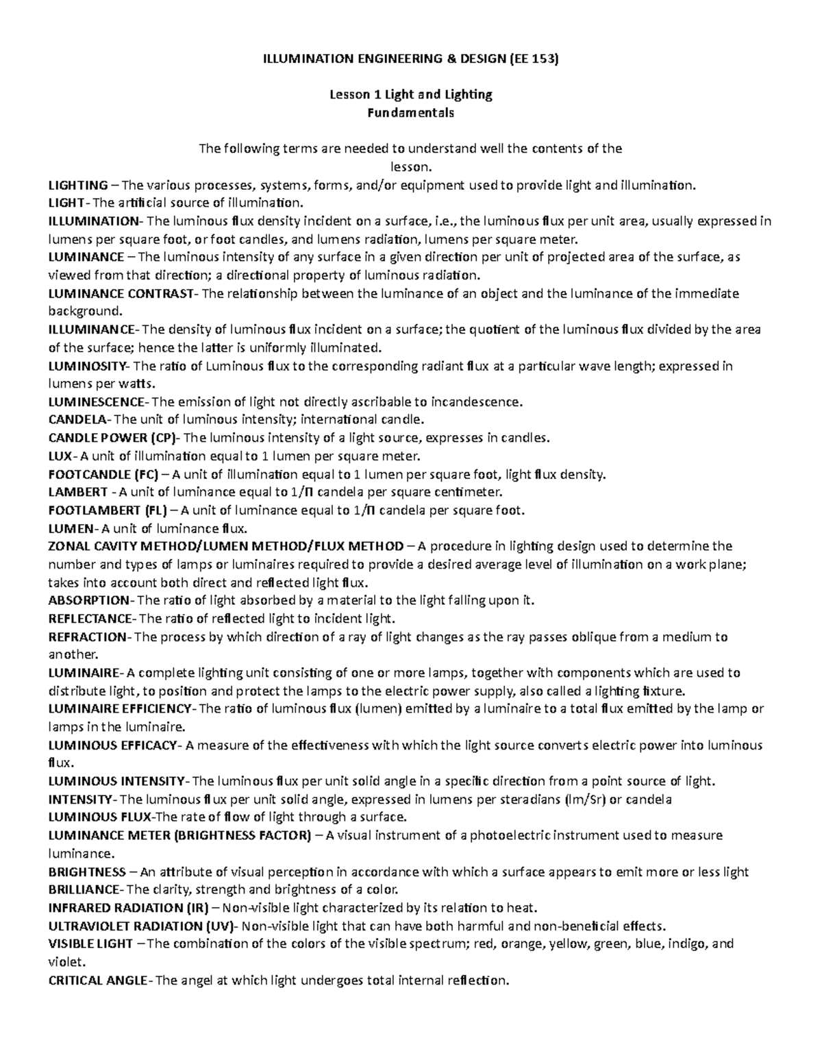 Illumination Engineering Design( Module 1) - ILLUMINATION ENGINEERING ...