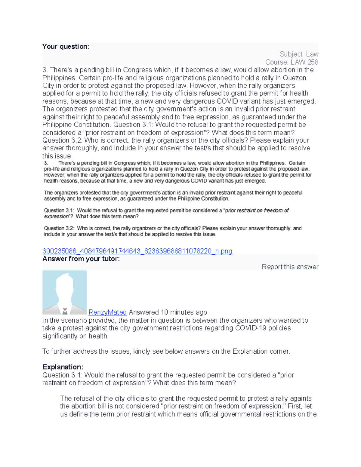 Answer 2 - cnasalk - Your question: Subject: Law Course: LAW 258 3 ...