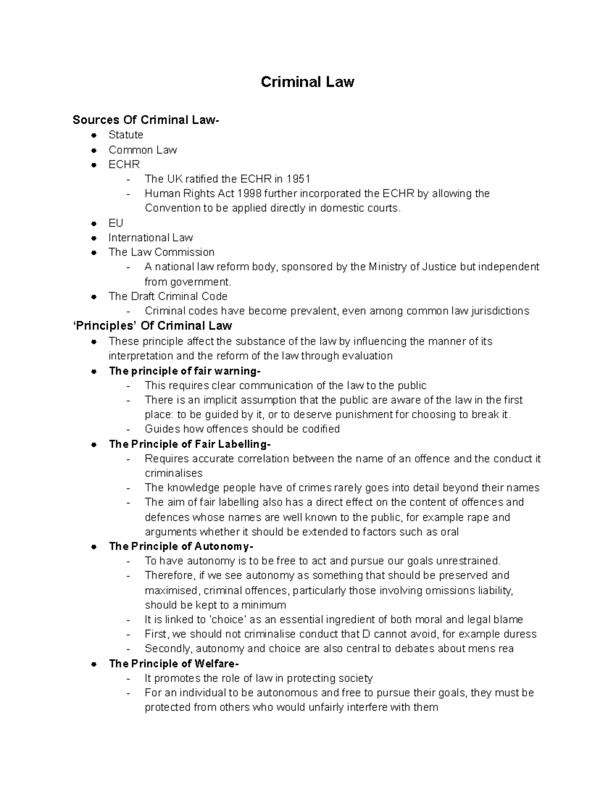 Criminal Law- Actus Reus - Criminal Law Sources Of Criminal Law ...