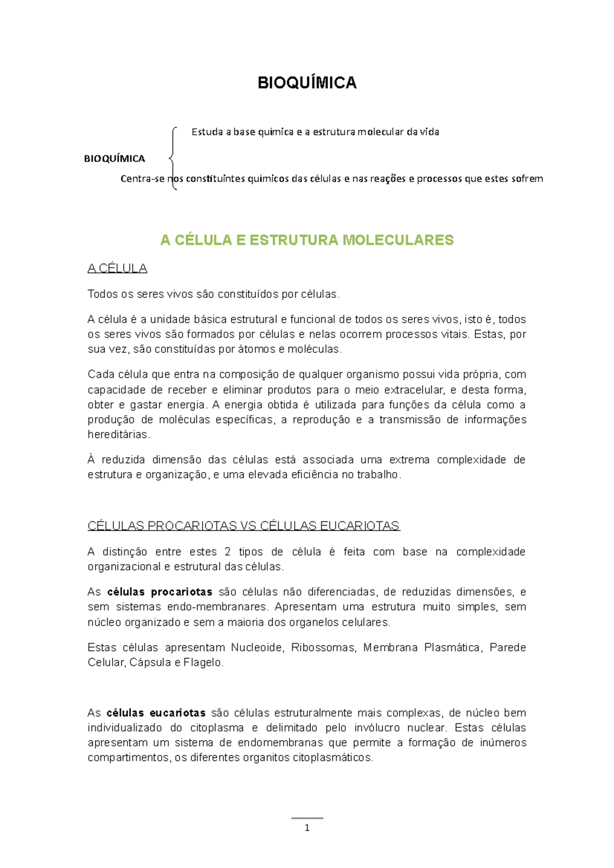 Resumos - Matéria - BIOQUÍMICA Estuda a base química e a estrutura ...