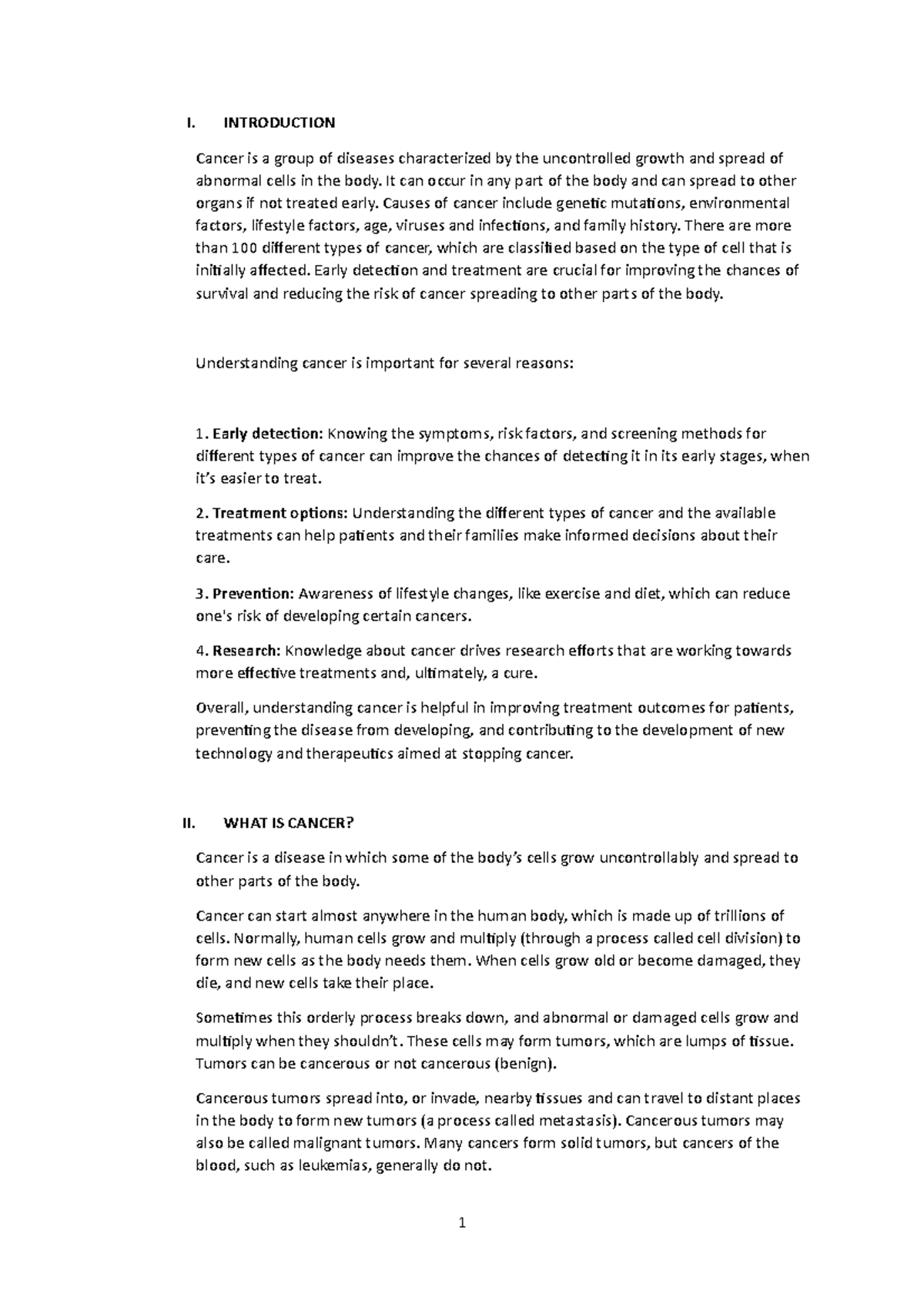 Anatomy 3 - I. INTRODUCTION Cancer is a group of diseases characterized ...