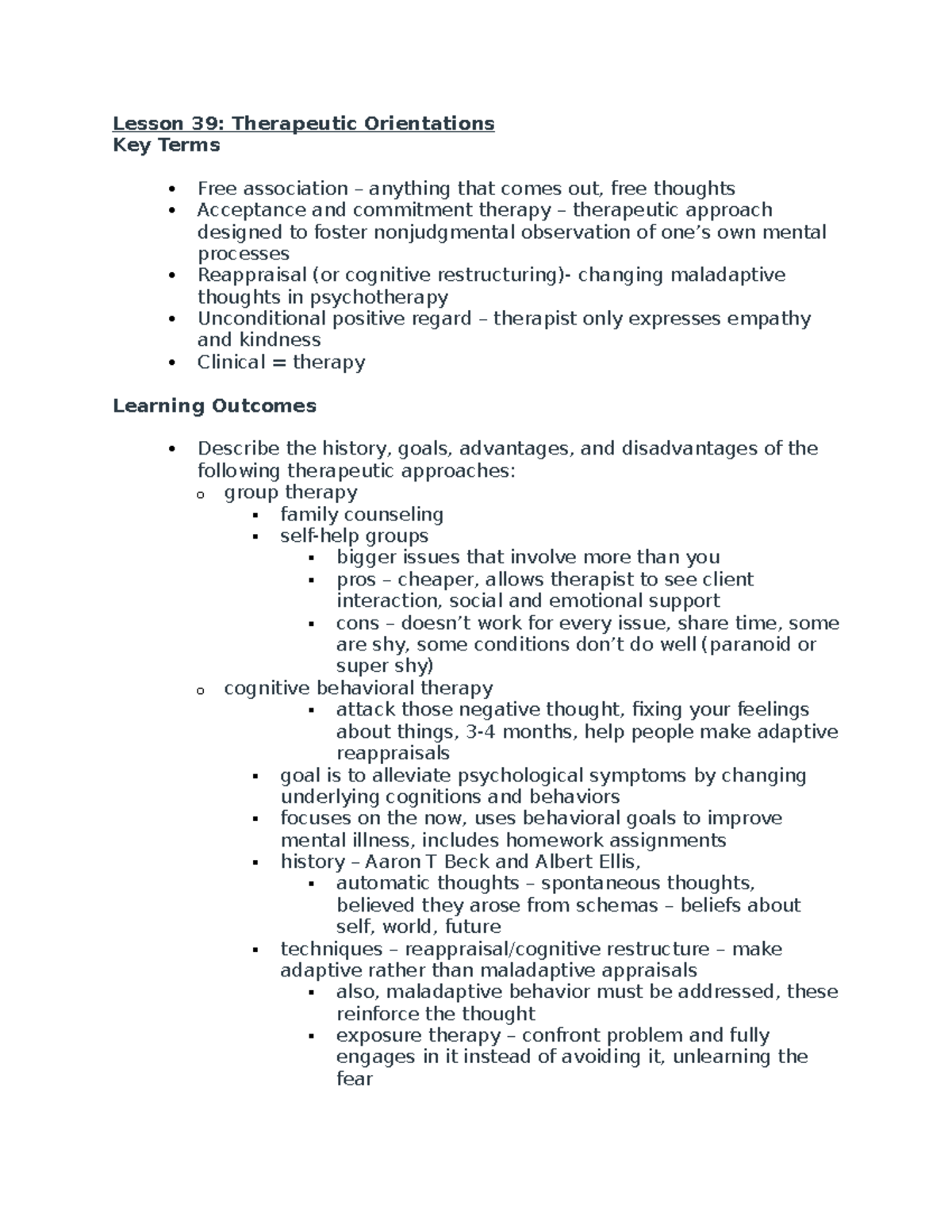 39 theraputic orientations - Lesson 39: Therapeutic Orientations Key ...