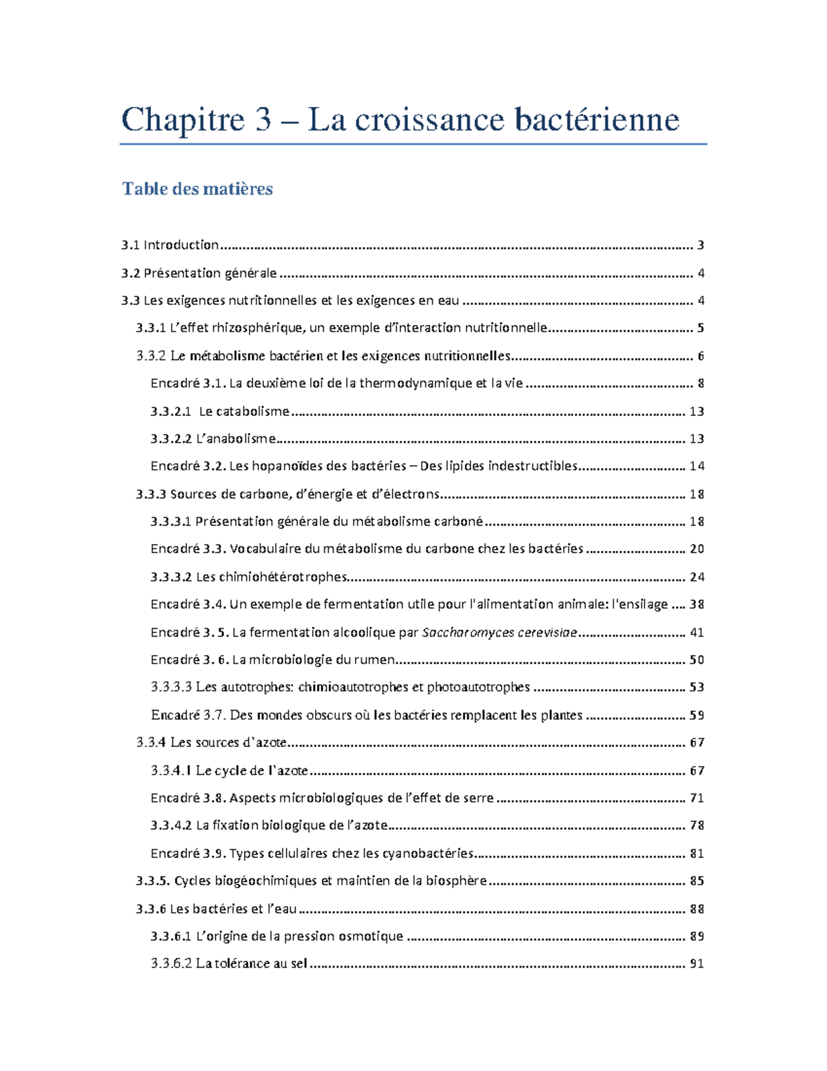 Chapitre 3 microbiologie - Chapitre 3 – La croissance bactérienne 3 Introduction Table des ...