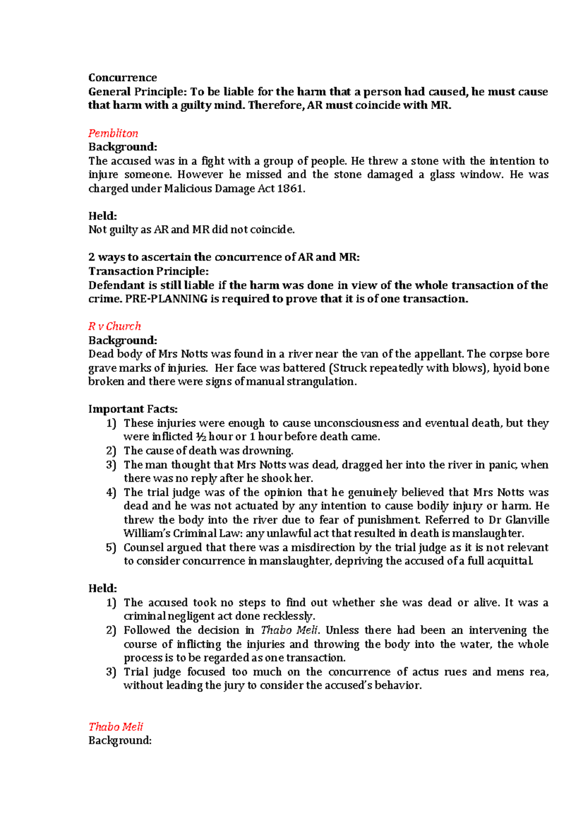 Concurrence in criminal law - Concurrence General Principle: To be ...