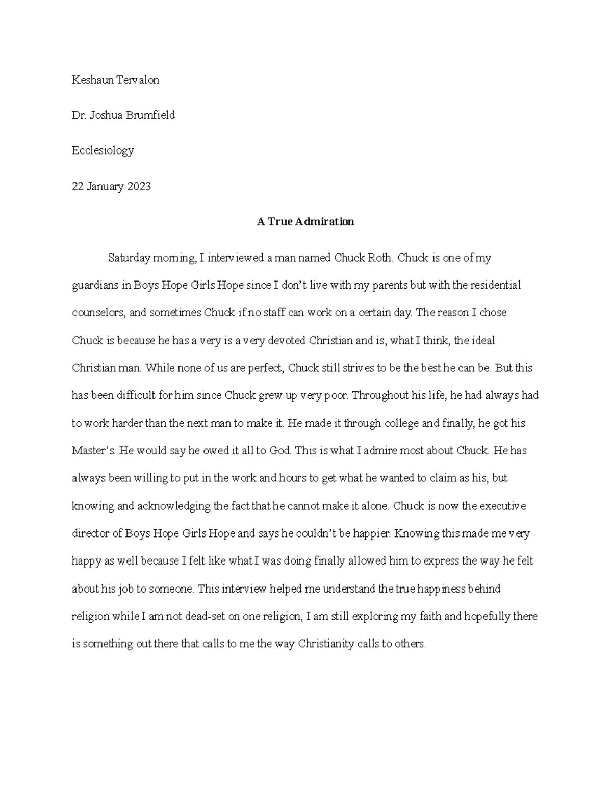 A True Admiration - A short essay I did for english class about an ...
