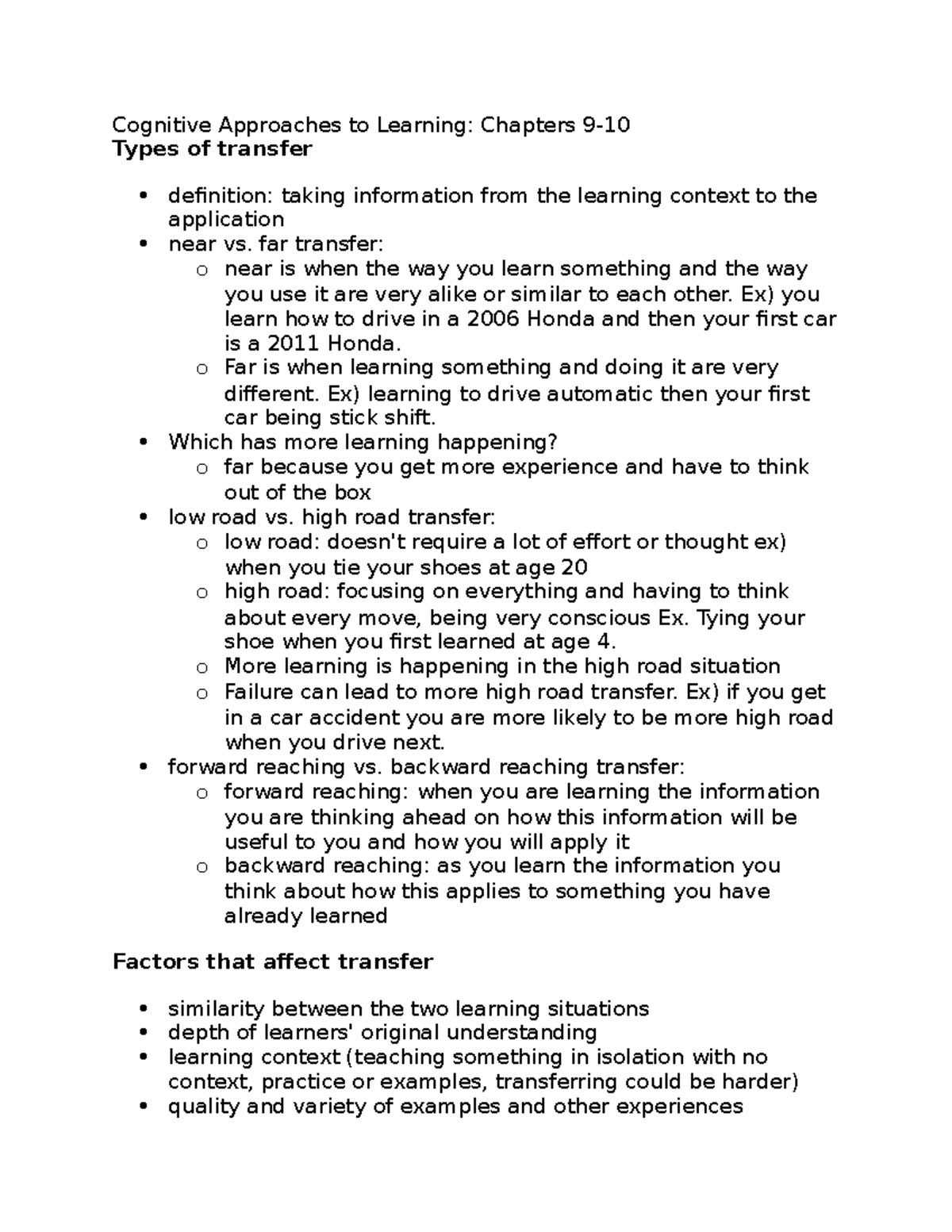 Cognitive Approaches to Learning - far transfer: o near is when the way ...
