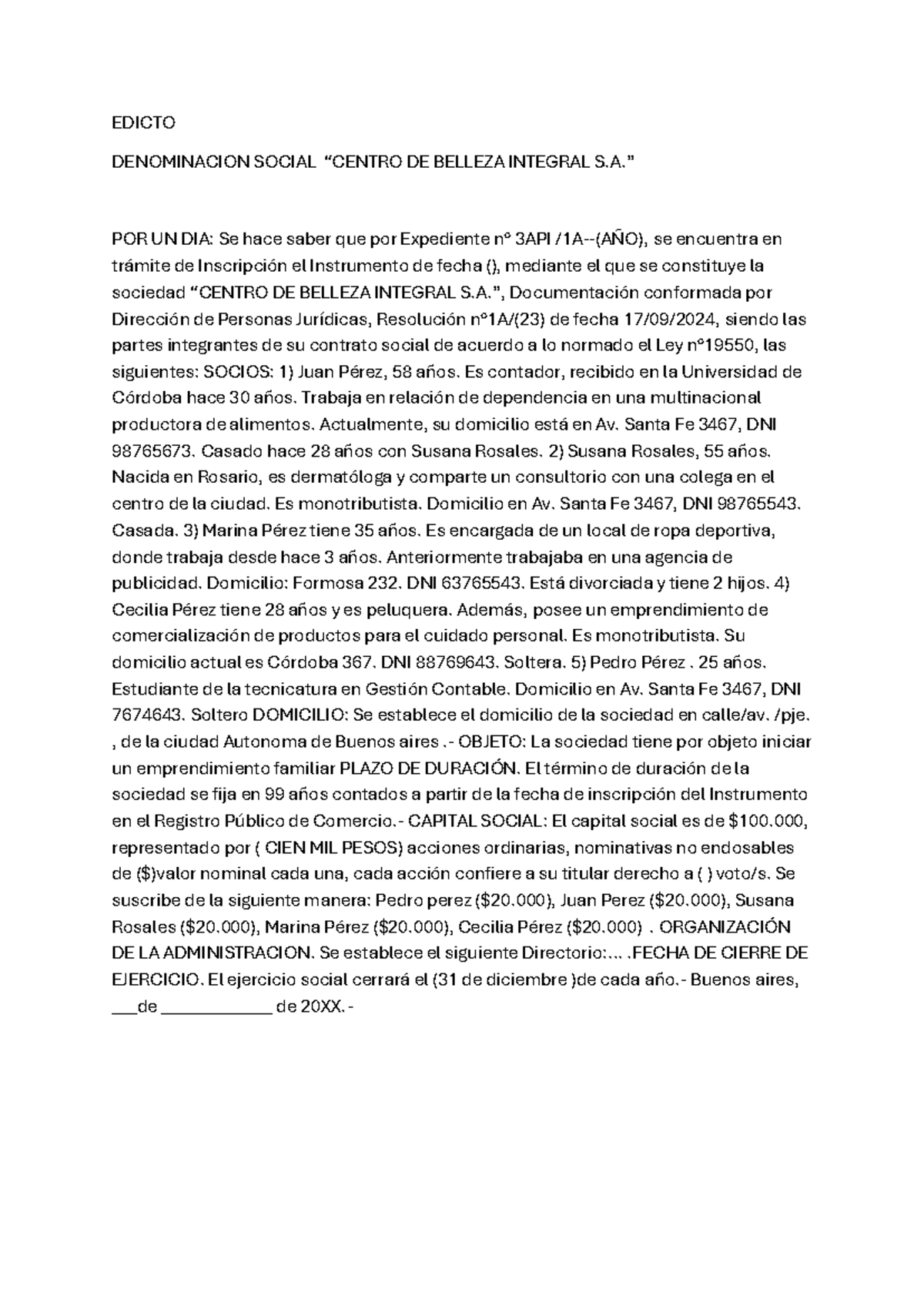 Modelo Edicto api 3 - EDICTO DENOMINACION SOCIAL “CENTRO DE BELLEZA ...