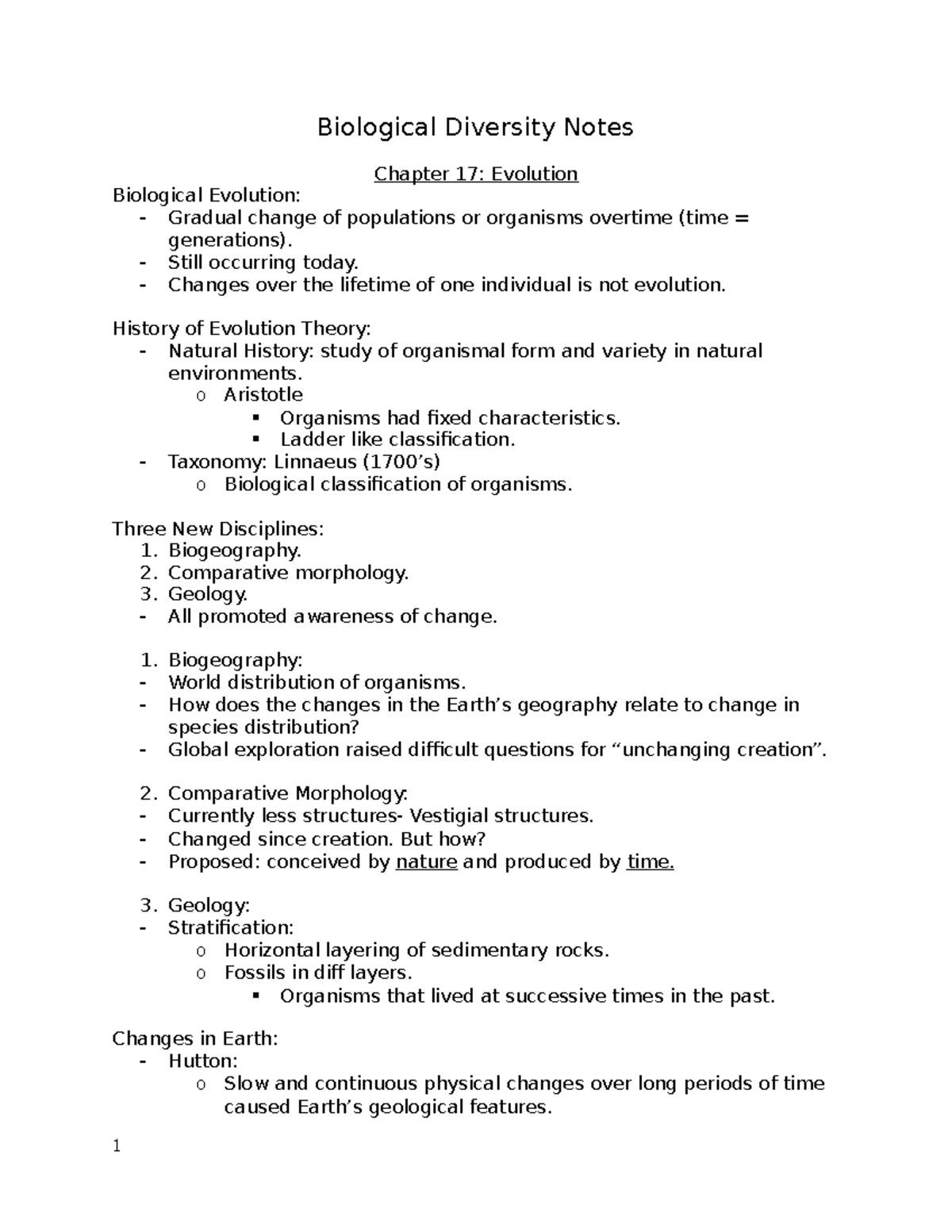 Biological Diversity Notes Midterm 1 - Biological Diversity Notes ...