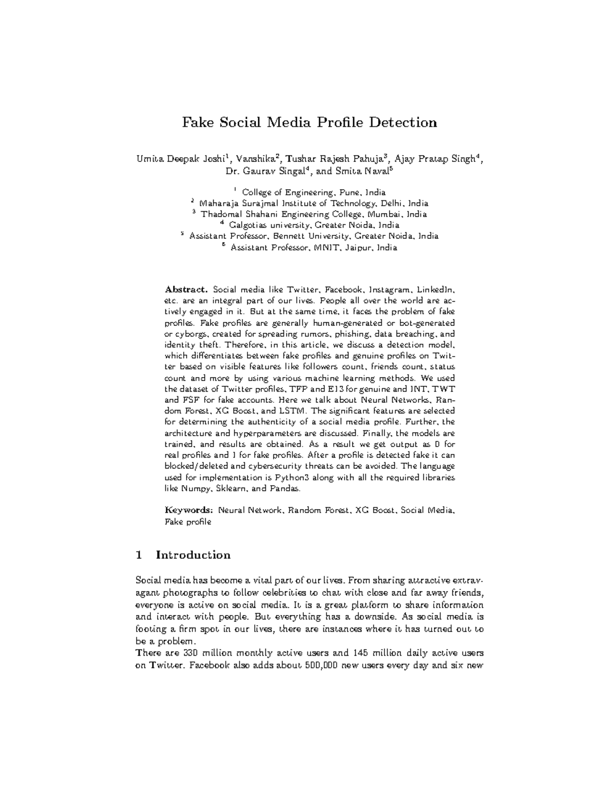 Fake Profile Detection research paper - Fake Social Media Profile ...
