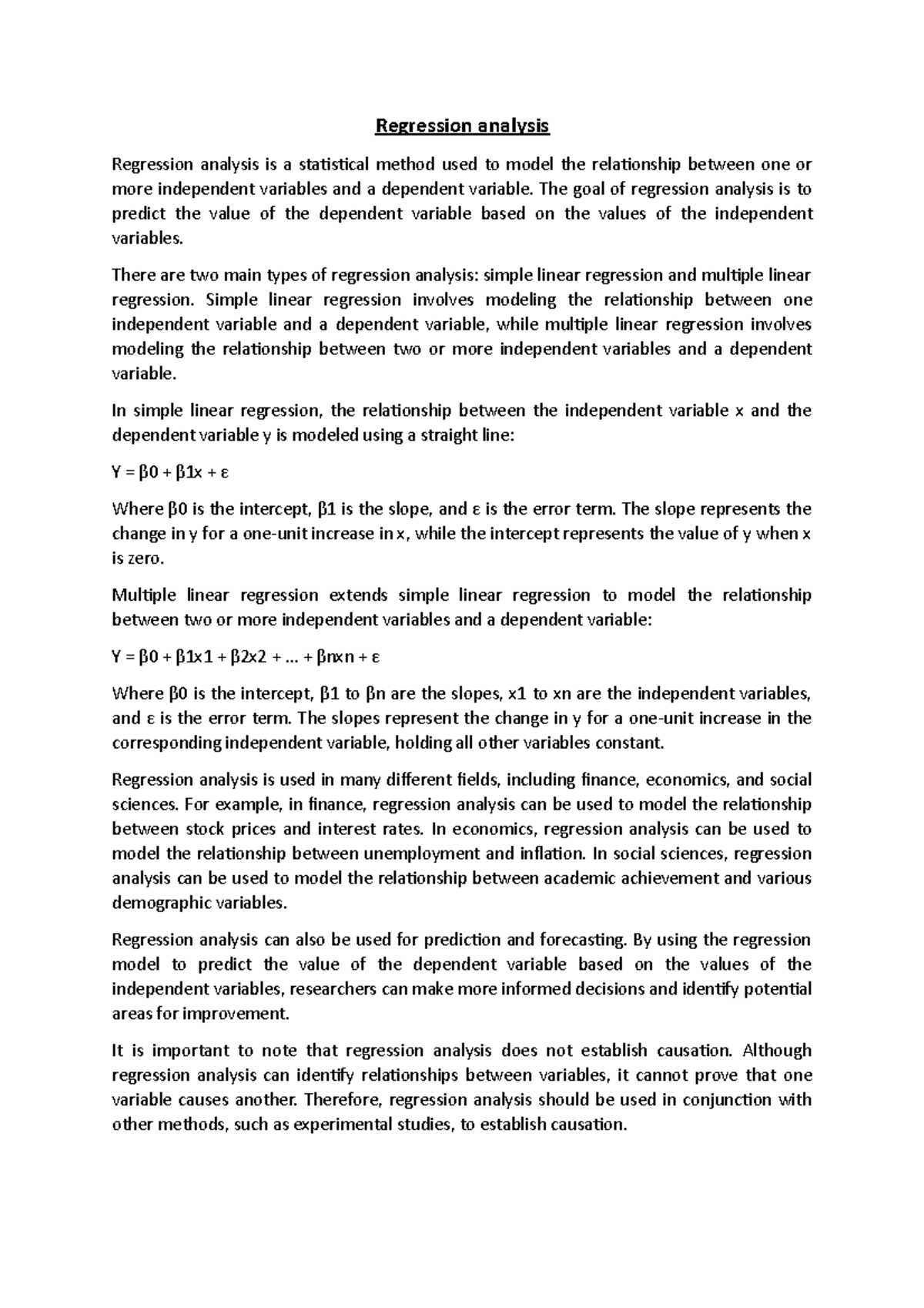 Regression analysis - Regression analysis Regression analysis is a statistical method used to ...