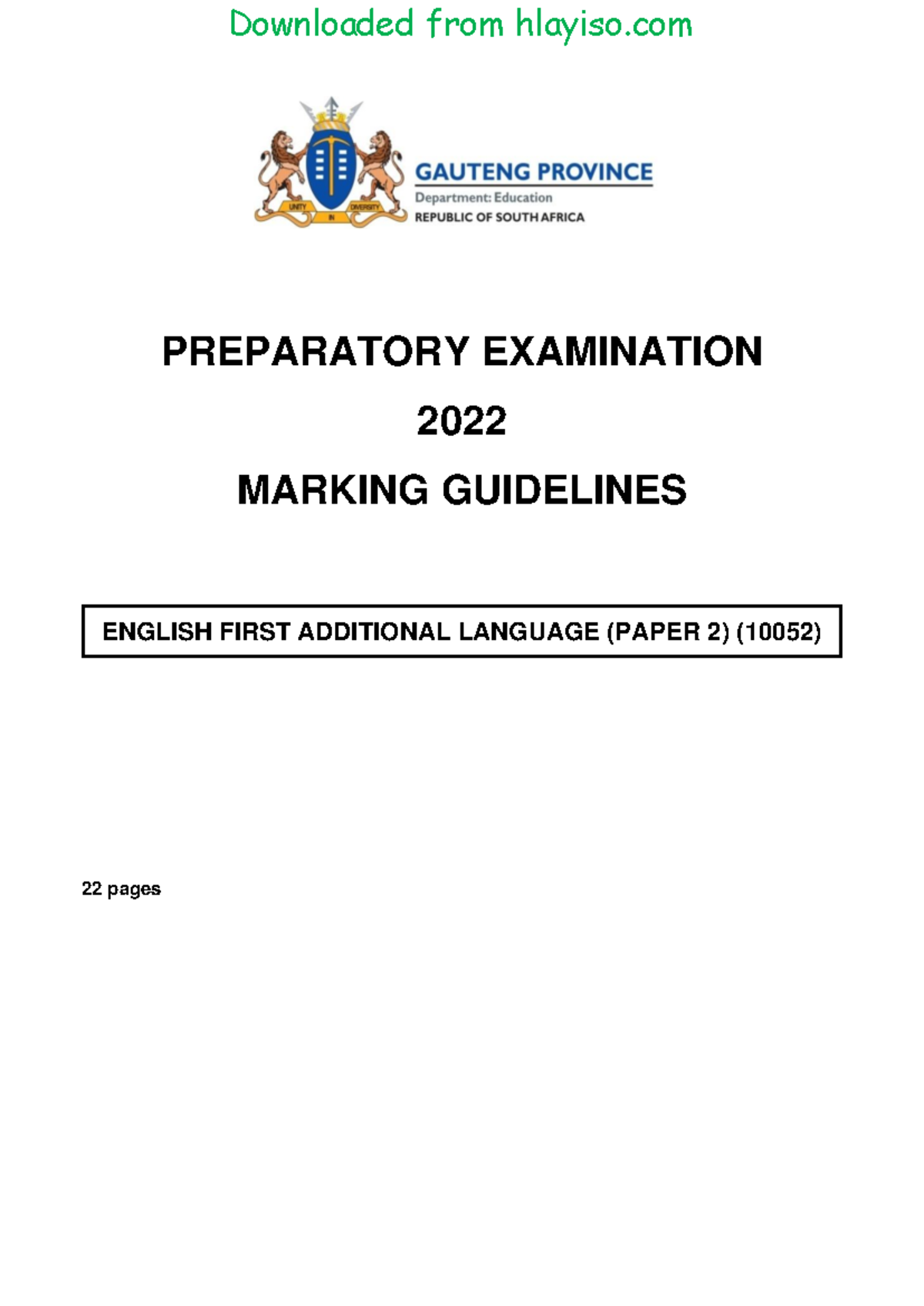 Gr12 English P2 (FAL) SEP 2022 Possible Answers hlayiso - PREPARATORY ...