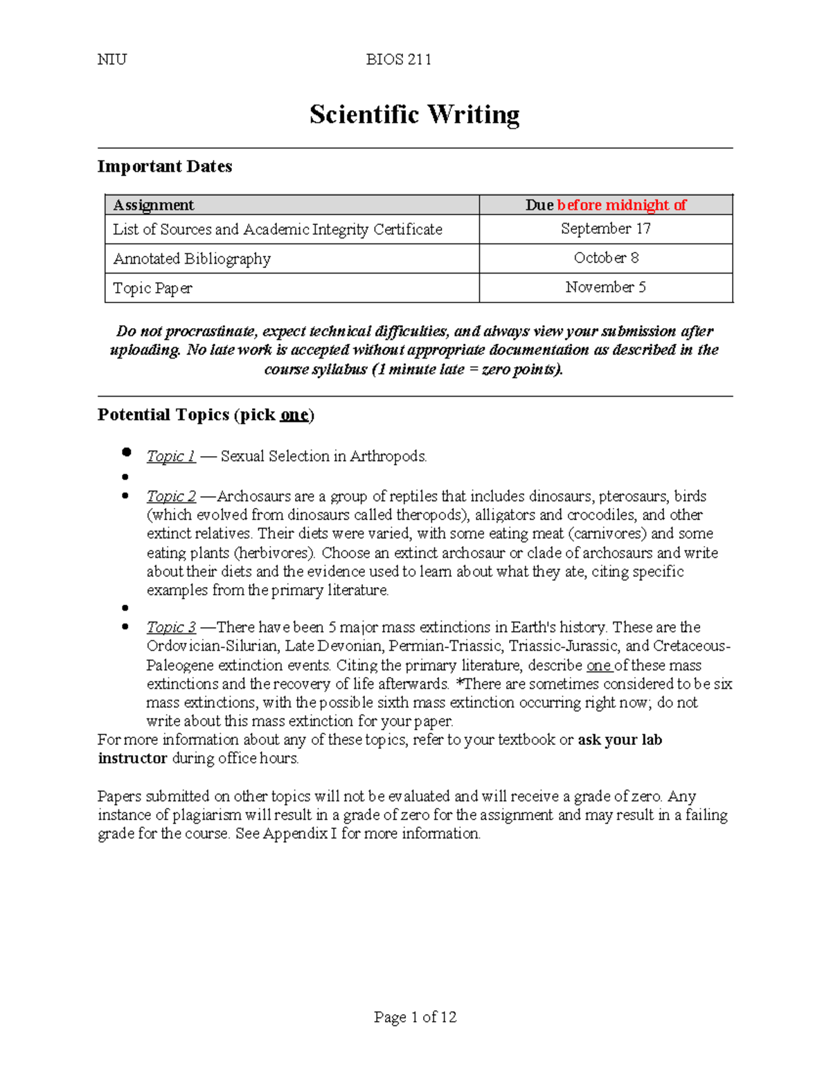 Scientific Writing Document - Scientific Writing Important Dates ...