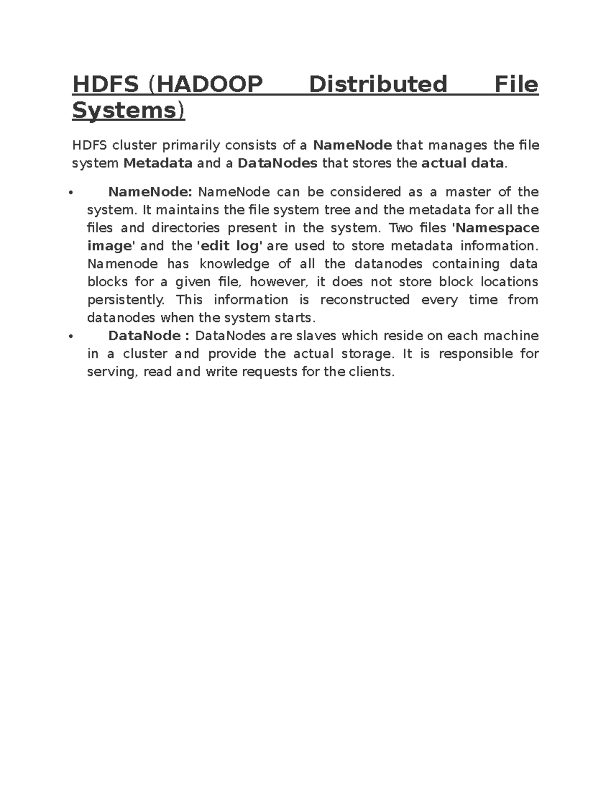 HDFS - Cloud Computing - HDFS (HADOOP Distributed File Systems) HDFS ...