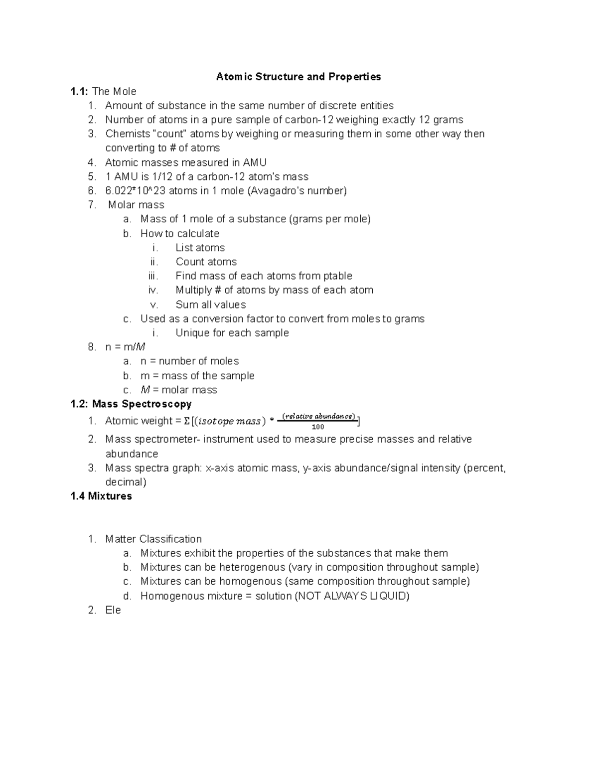 AP Chem Unit 1 Class Notes-2 - Atomic Structure and Properties 1: The ...