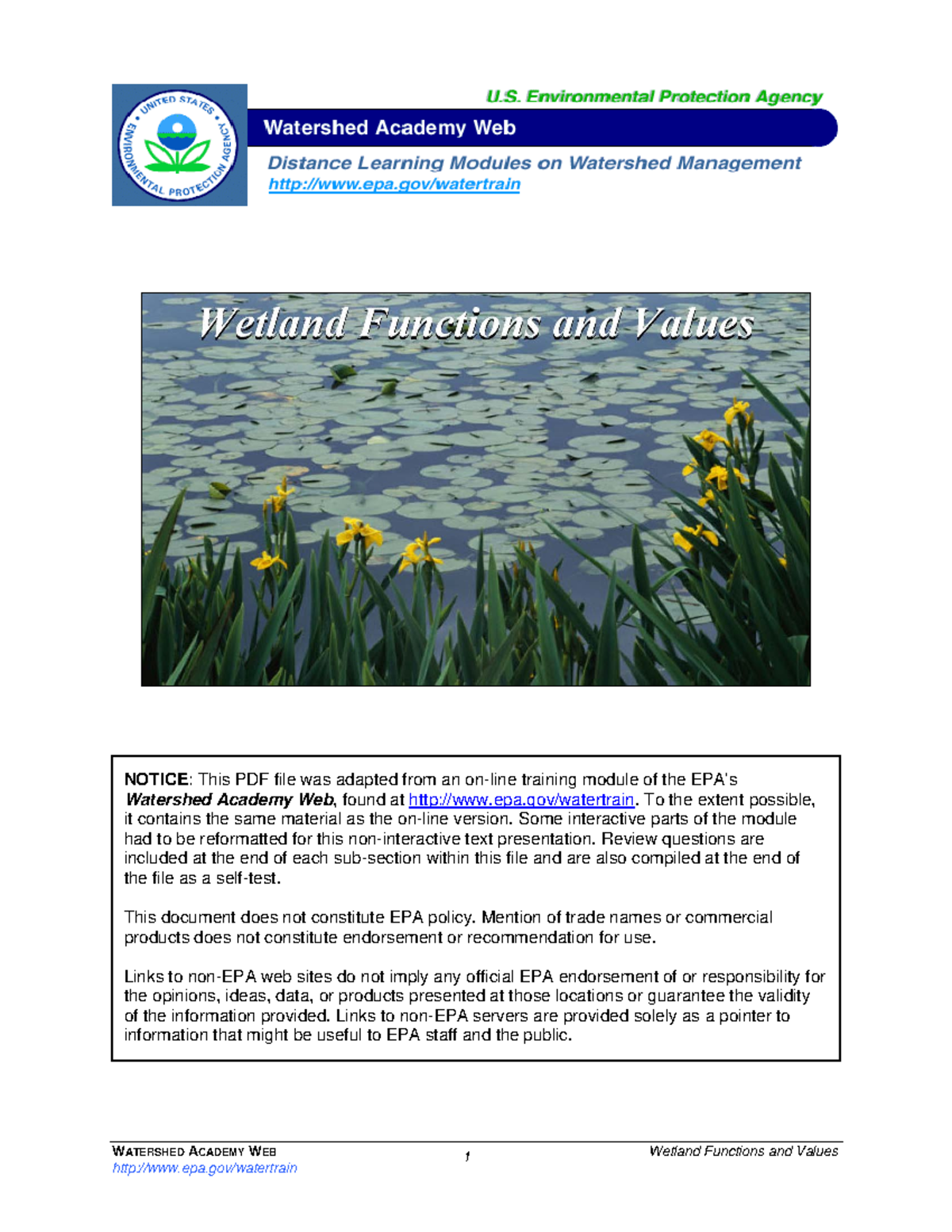 Wetlands functions and values - WATERSHED ACADEMY WEB 1 Wetland ...